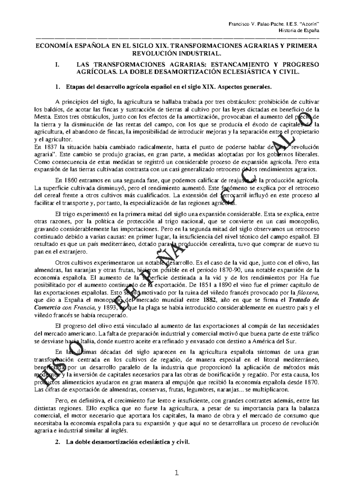 Economia s. XIX - Historia de España ECONOMÍA ESPAÑOLA EN EL SIGLO XIX. TRANSFORMACIONES ...