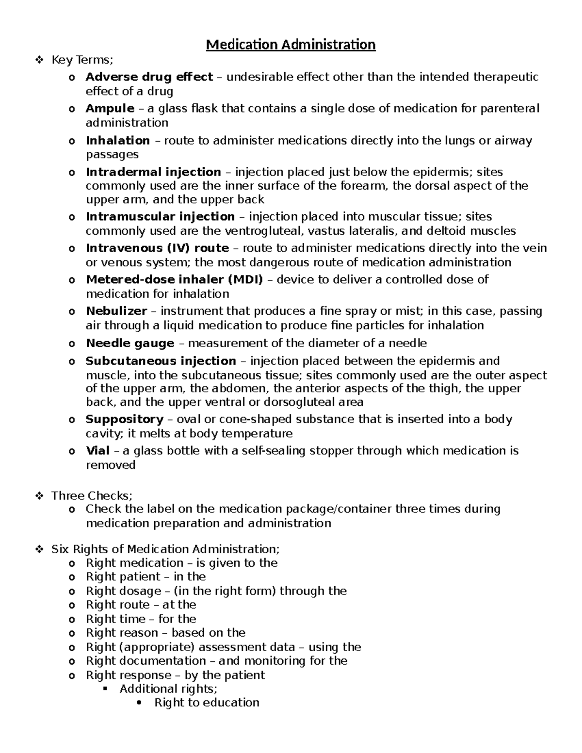 Medication Administration.docx - Medication Administration Key Terms; o ...
