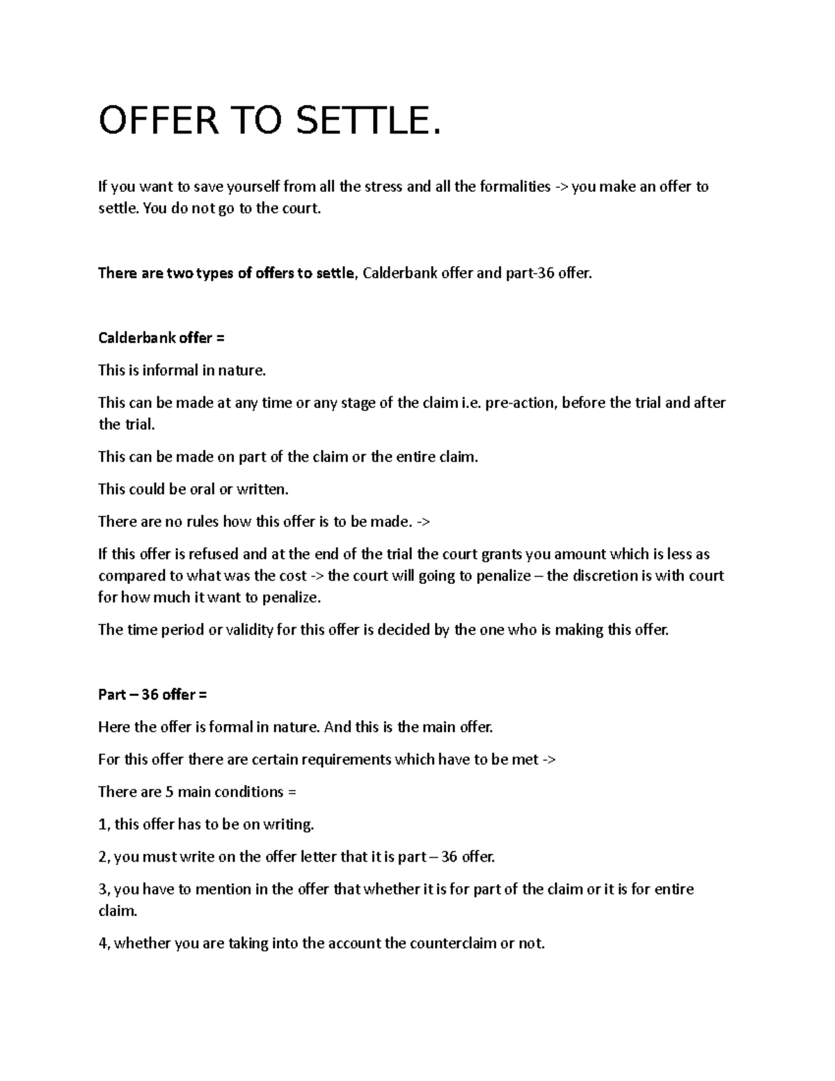 Offer to settle - BPP - Studocu