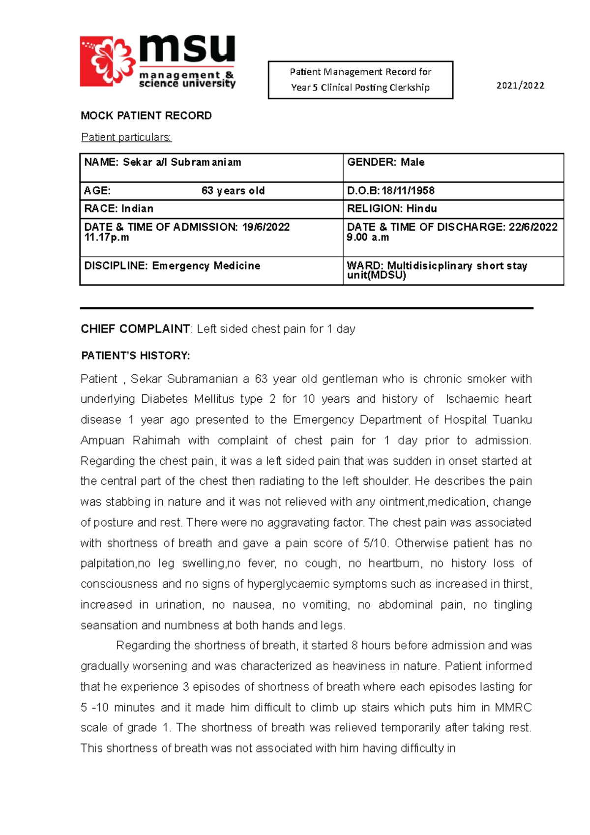 Em PMR - patient management record - 2021/ MOCK PATIENT RECORD Patient ...