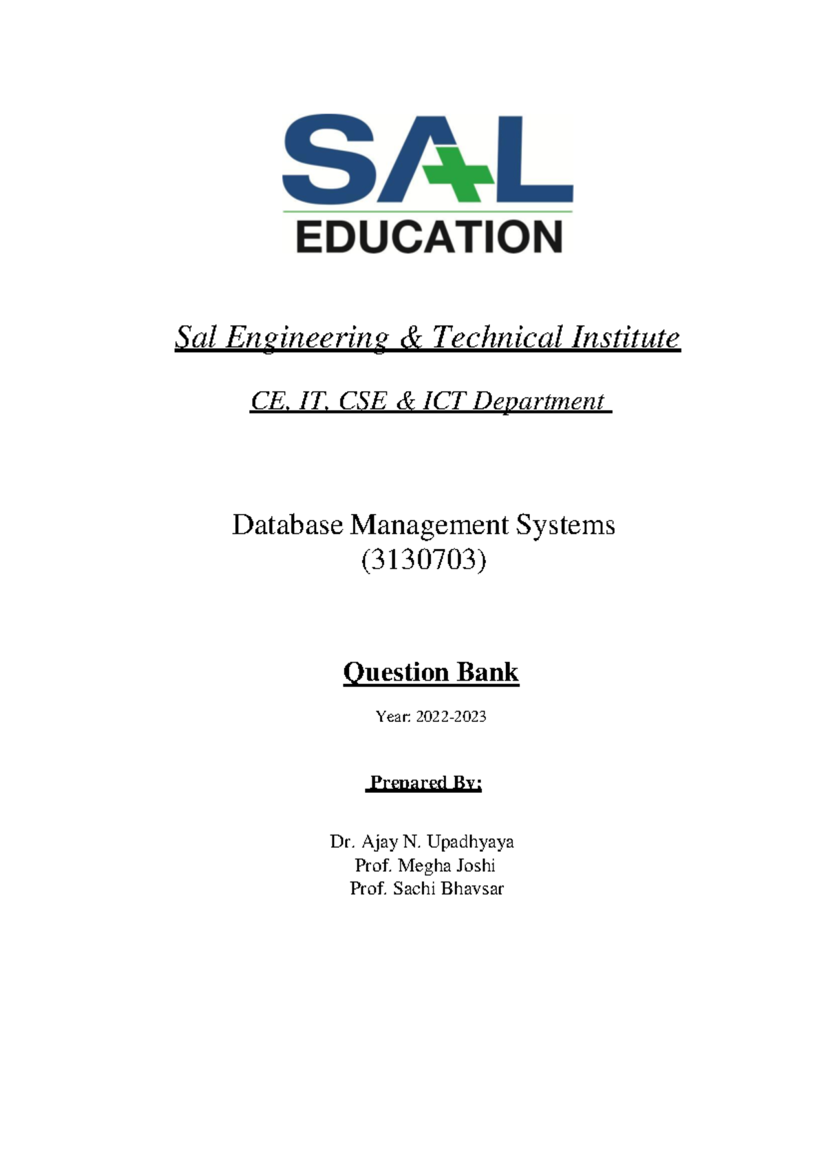 5 - Question bank imp question - Sal Engineering & Technical Institute CE, IT, CSE & ICT - Studocu