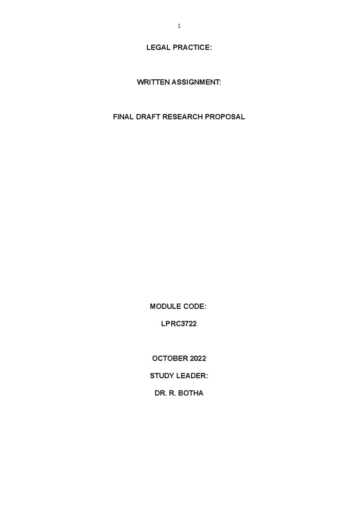 Final Draft Research Proposal - LEGAL PRACTICE: WRITTEN ASSIGNMENT ...