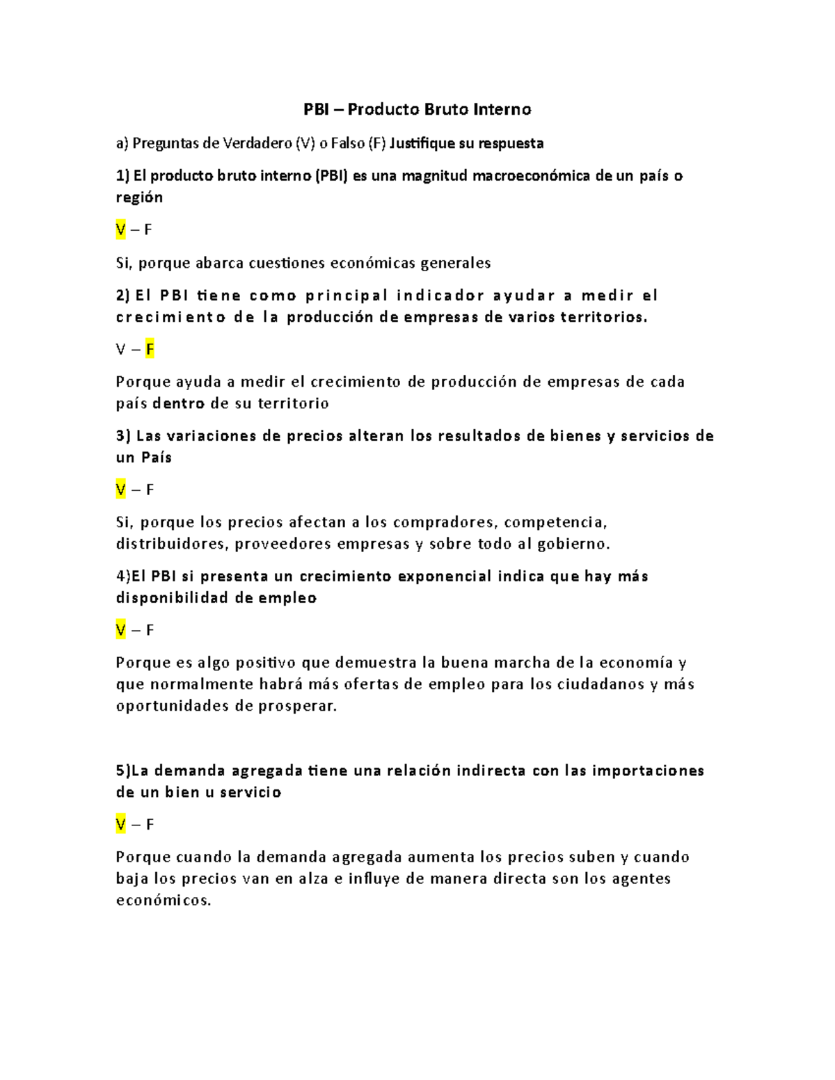 PBI-Ejercicios - Practica de economía II S10 - PBI – Producto Bruto Interno a) Preguntas de ...