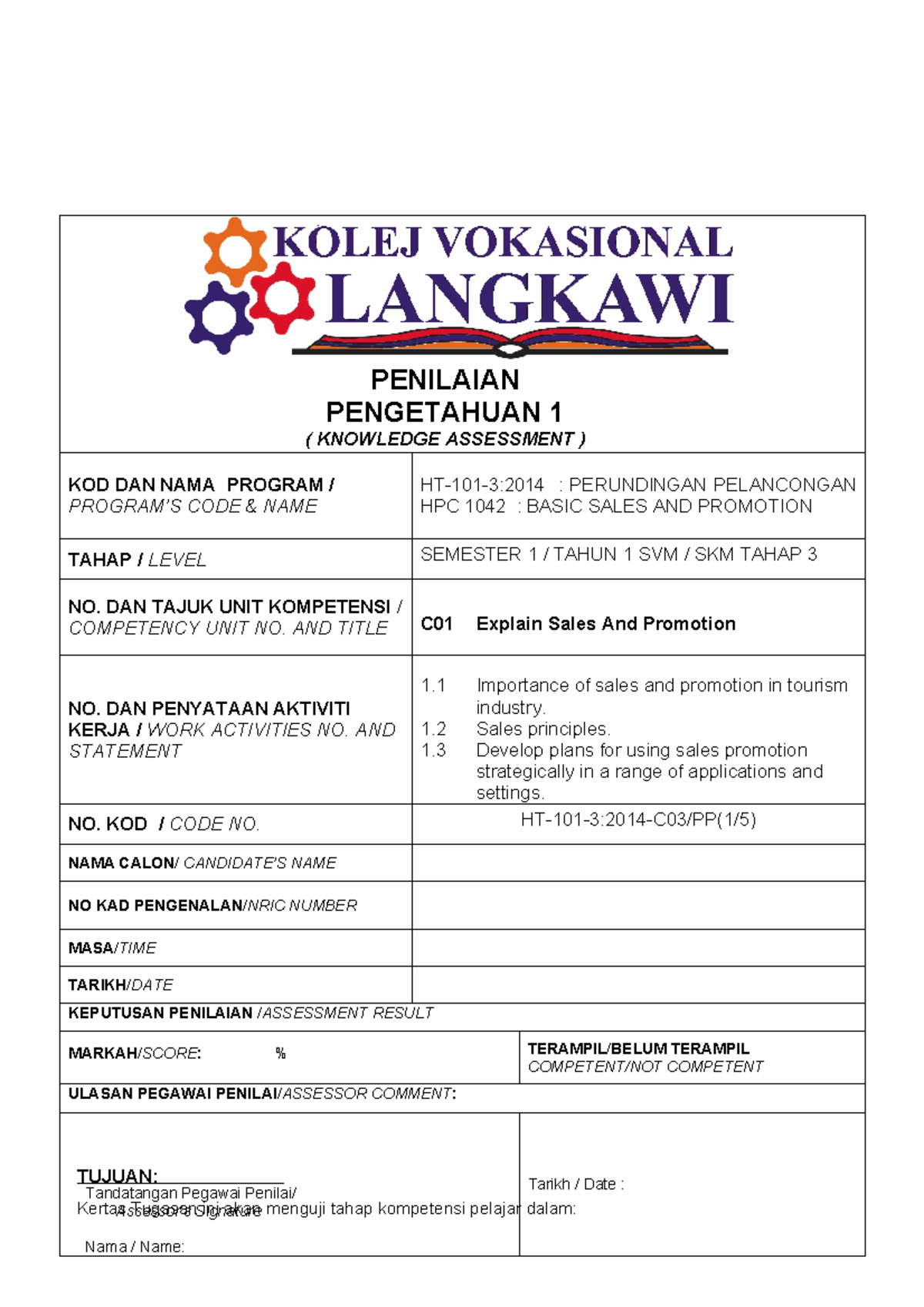 PDF document - nota tugasan - PENILAIAN PENGETAHUAN 1 ( KNOWLEDGE ASSESSMENT ) KOD DAN NAMA ...