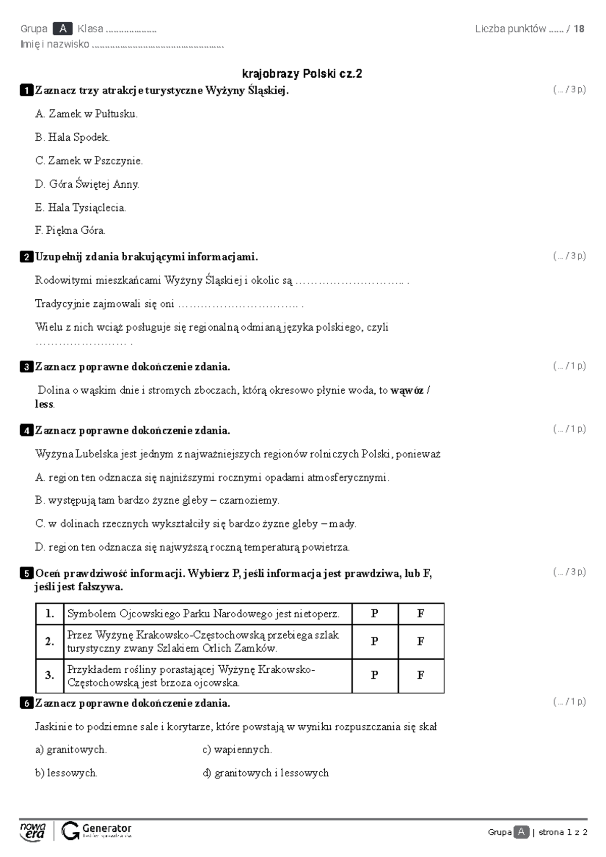 Kl5-spr-krajobrazy-polski-cz-2 compress - Grupa A | strona 1 z 2 Grupa A Klasa ...