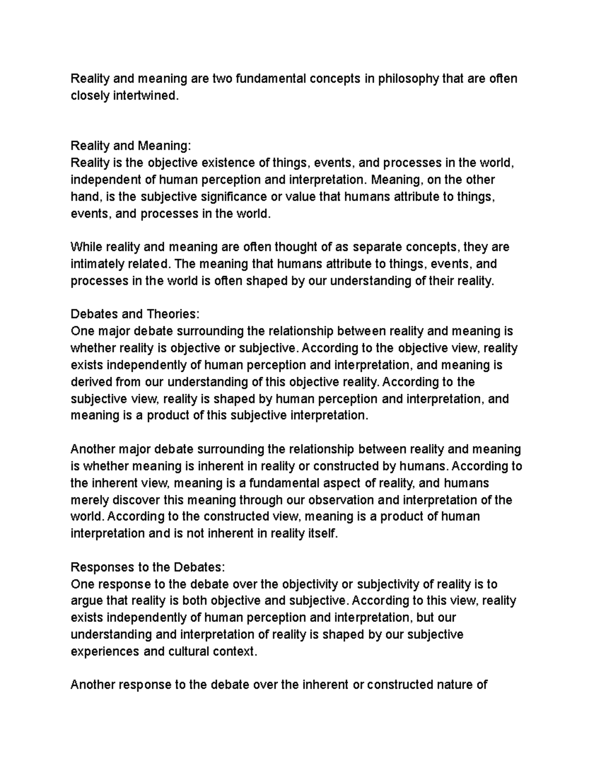 The Relationship between Reality and Meaning - Reality and meaning are ...