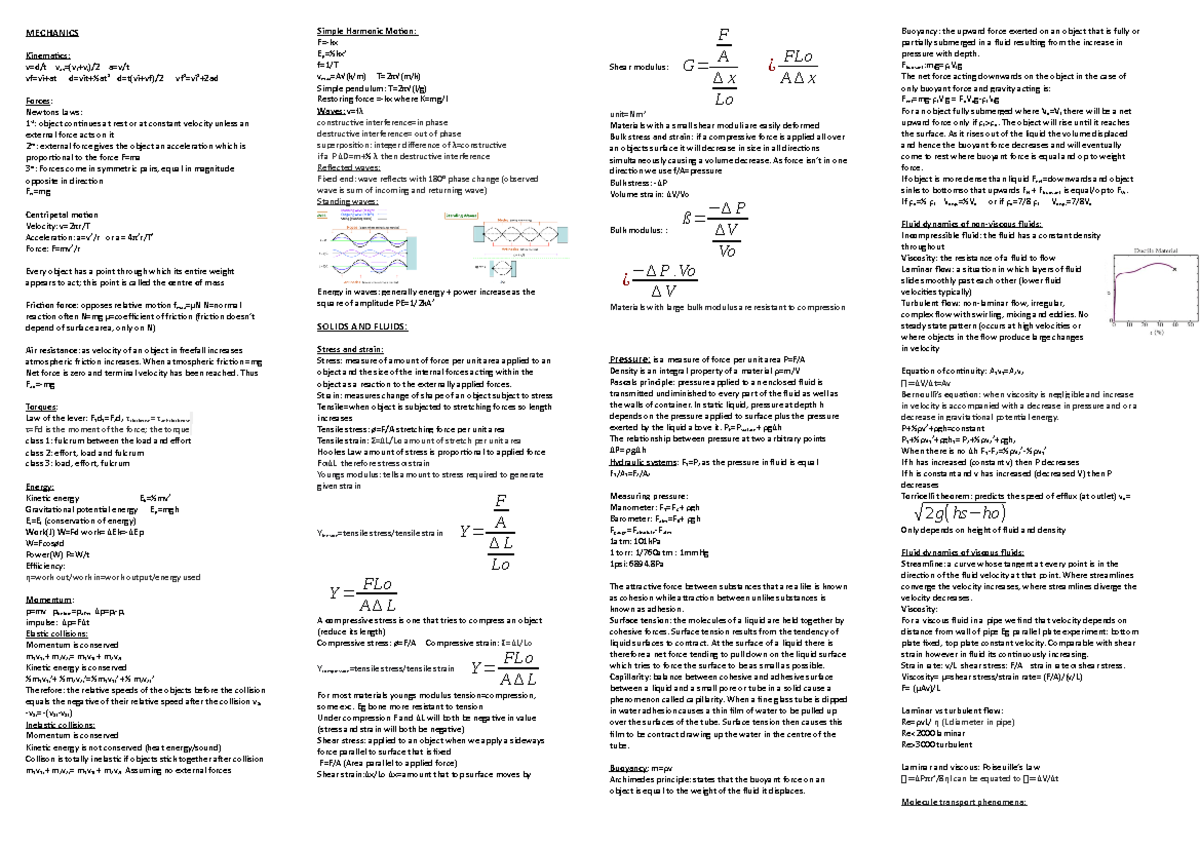 Cheat sheet for PHSI191 mid semester progress test - MECHANICS ...