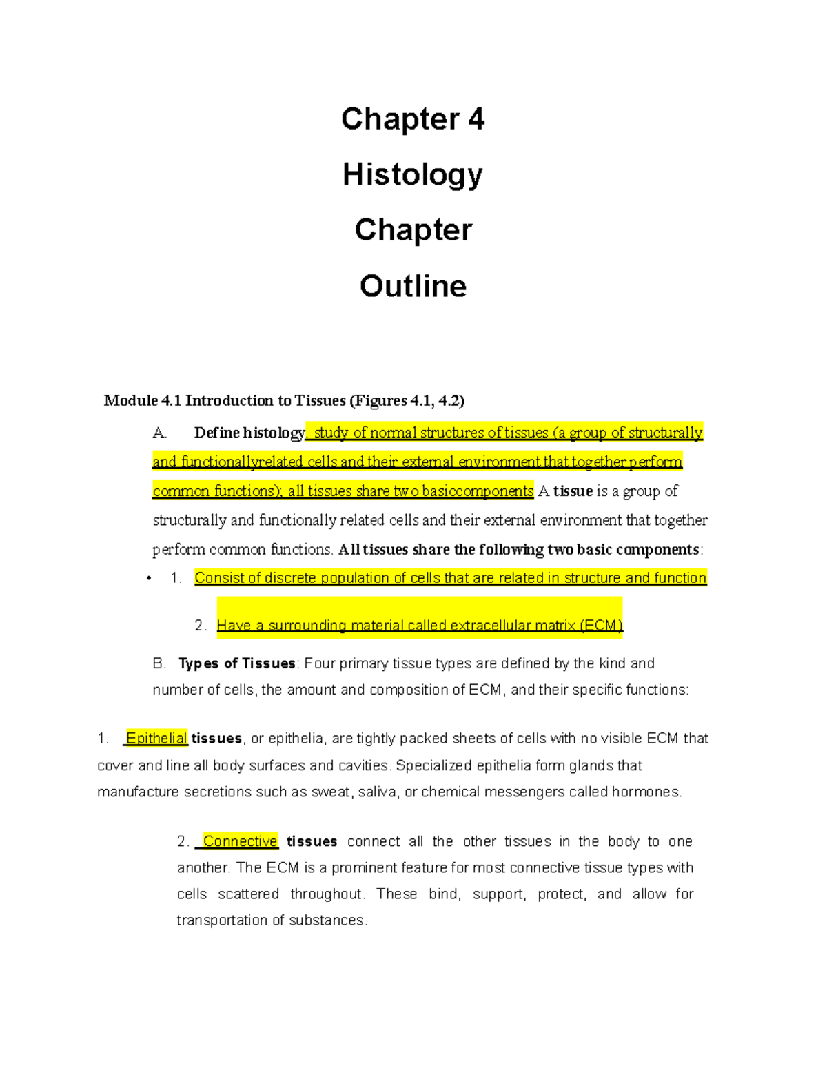 Untitled document - class work - Chapter 4 Histology Chapter Outline ...