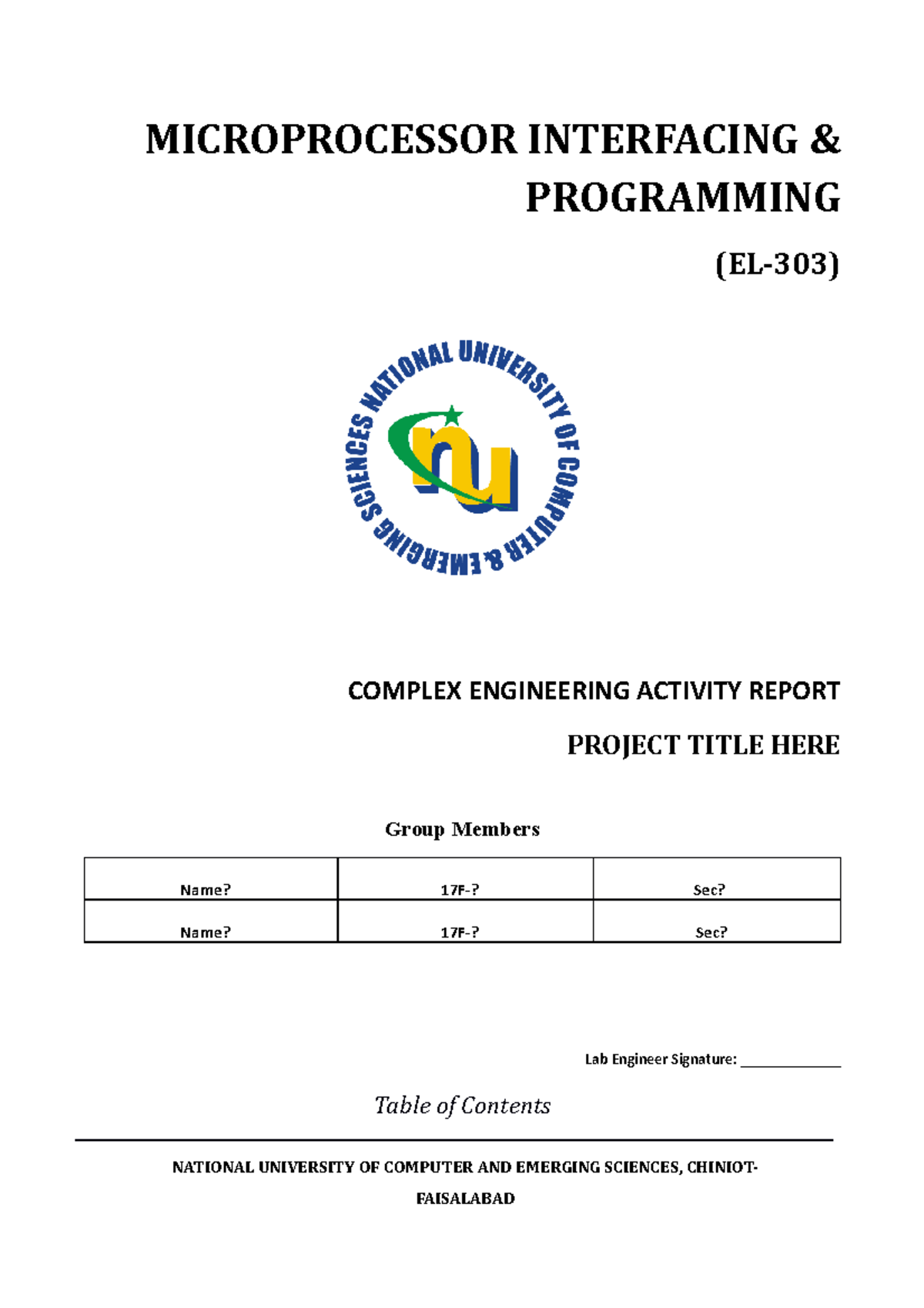 CEA Project Report Format-MPI - MICROPROCESSOR INTERFACING & PROGRAMMING (EL-303) COMPLEX - Studocu