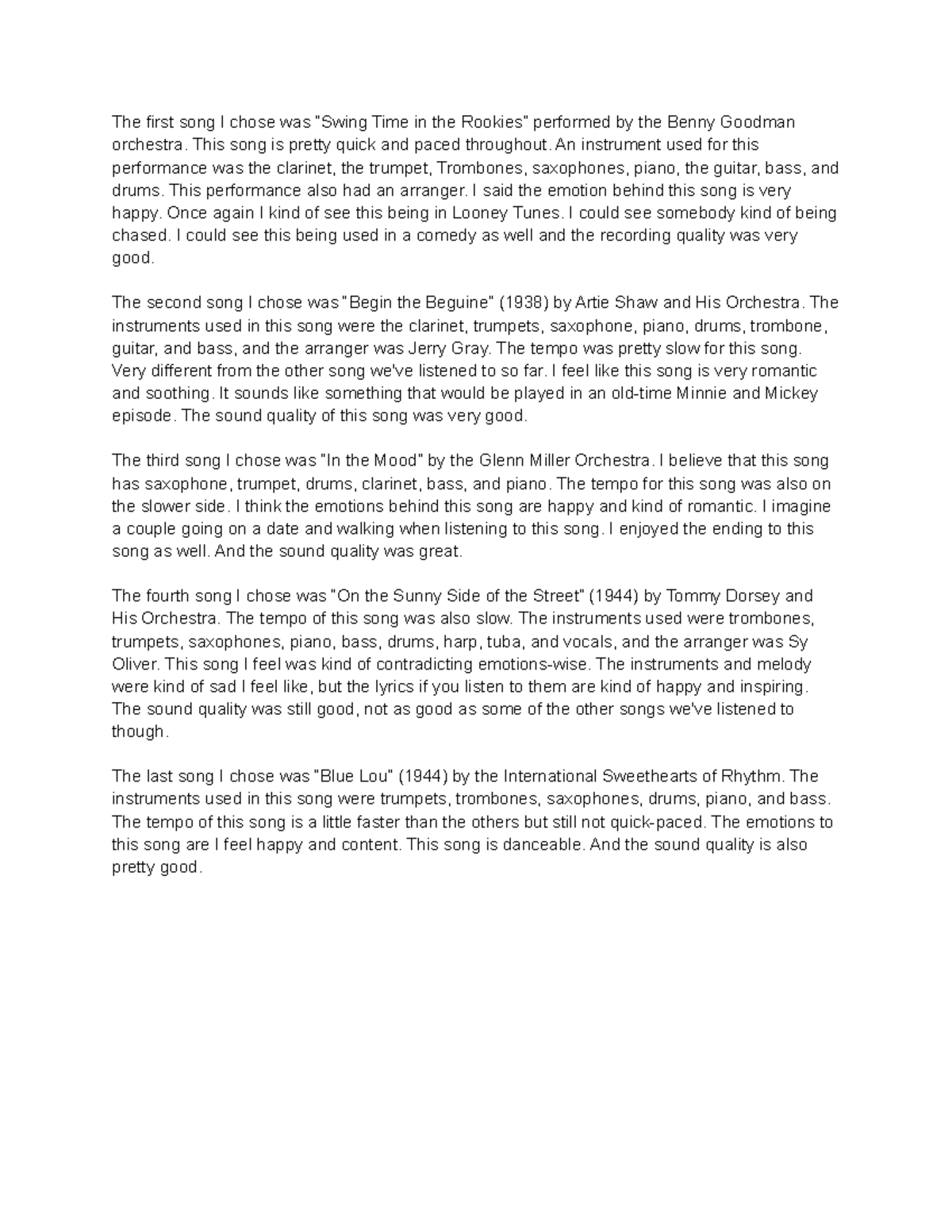 Listening 3 - listen to the songs in unit 3 and write paragraphs about ...