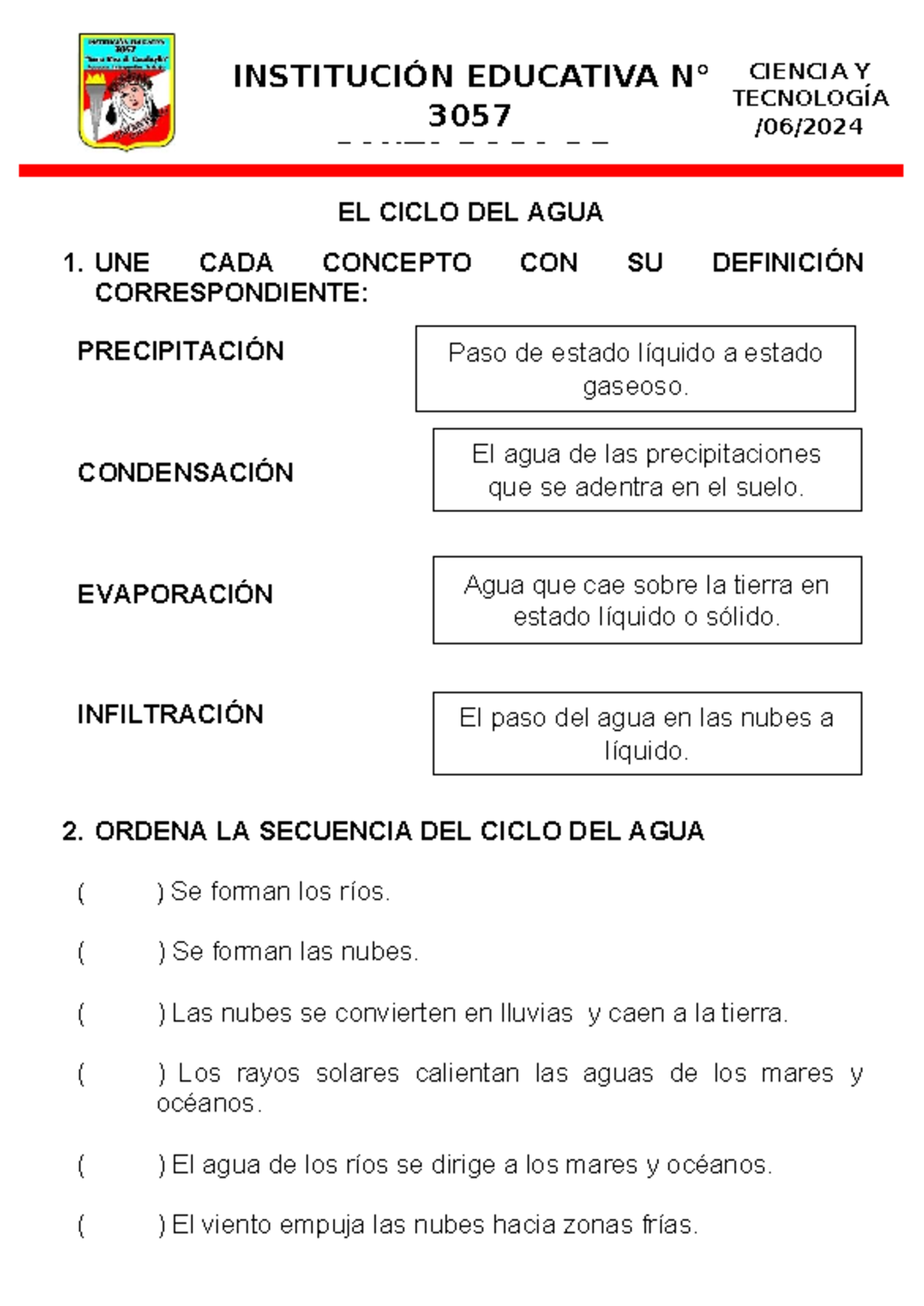 Ficha DE Ciencia Y Tecnología EL Ciclo DEL AGUA - EL CICLO DEL AGUA 1 ...
