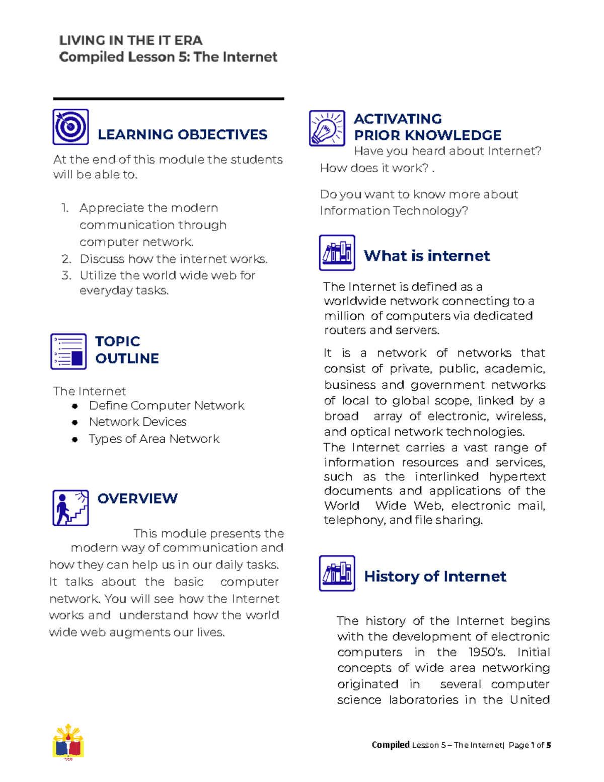 Compiled-Lesson-05 -The-Internet.docx - LEARNING OBJECTIVES At the end ...