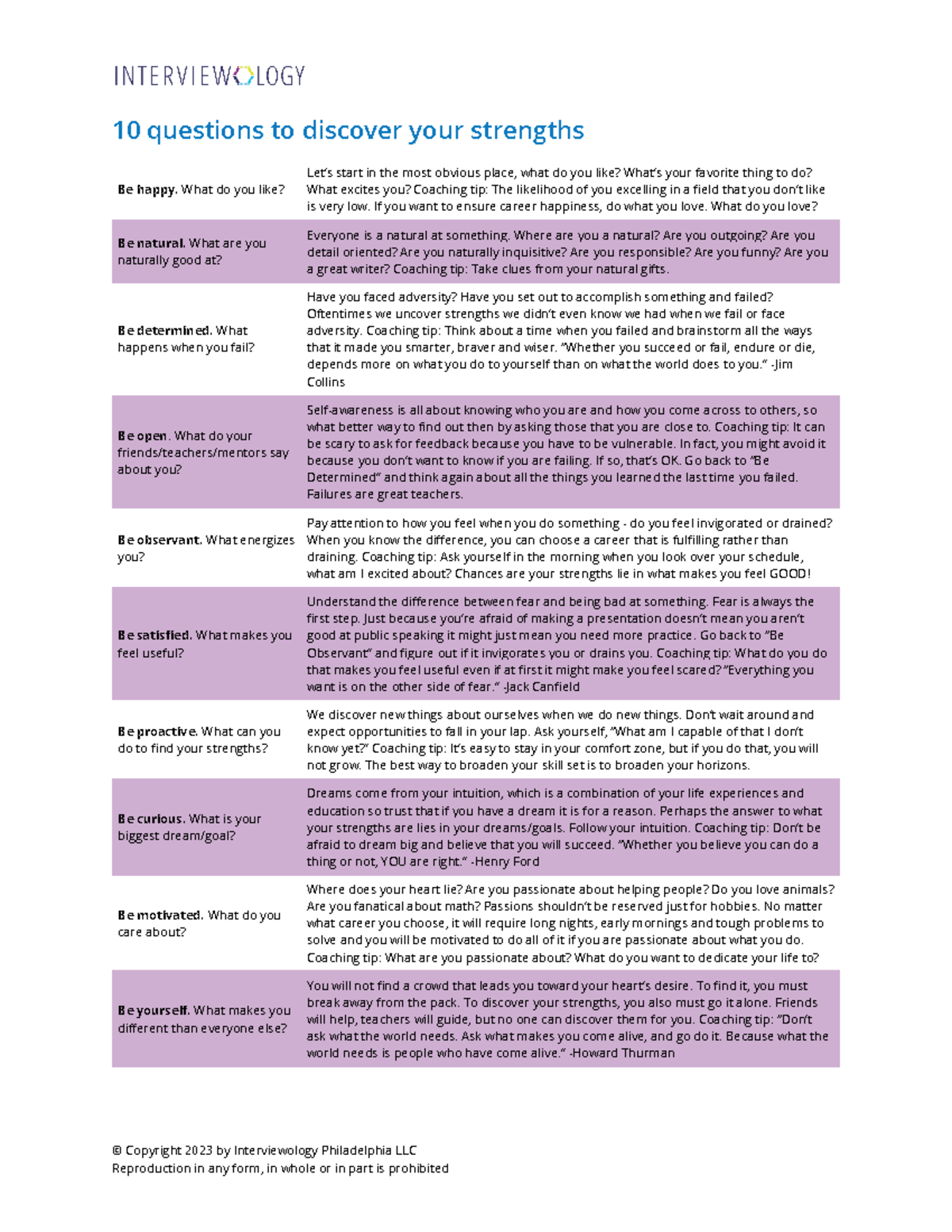Interviewology Final 10Qs Strengths - © Copyright 20 23 by ...