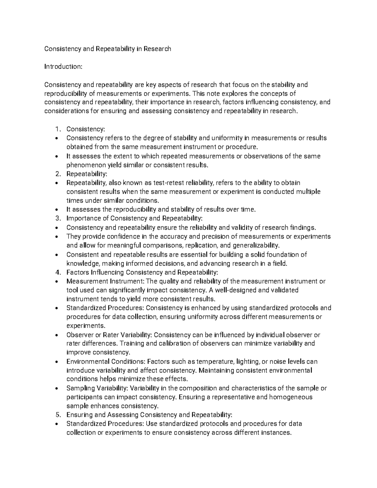 Consistency and Repeatability in Research - Consistency and ...