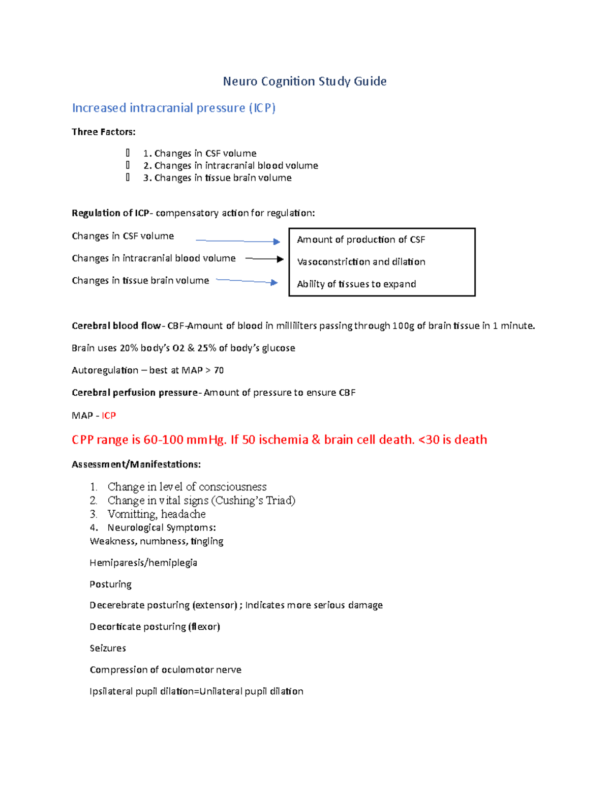 Neuro Study Guide - Neuro Cognition Study Guide Increased intracranial ...