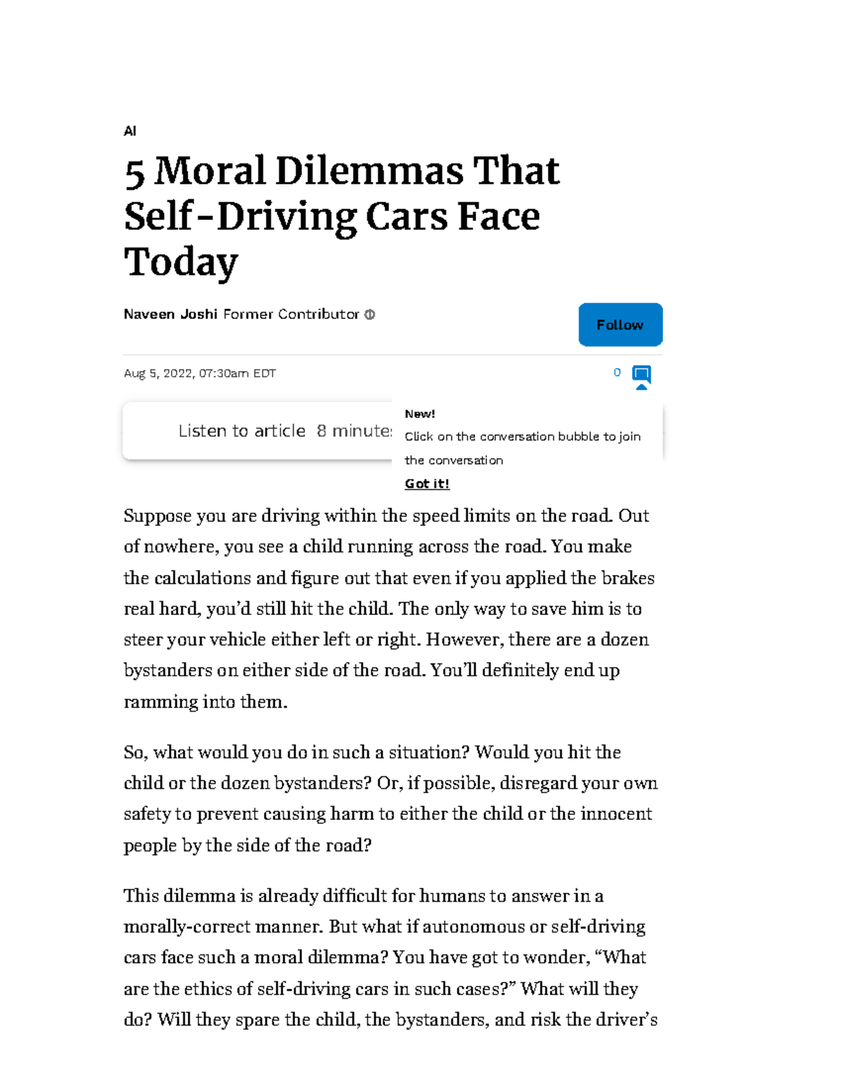 5 Moral Dilemmas That Self-Driving Cars Face Today - AI 5 Moral ...