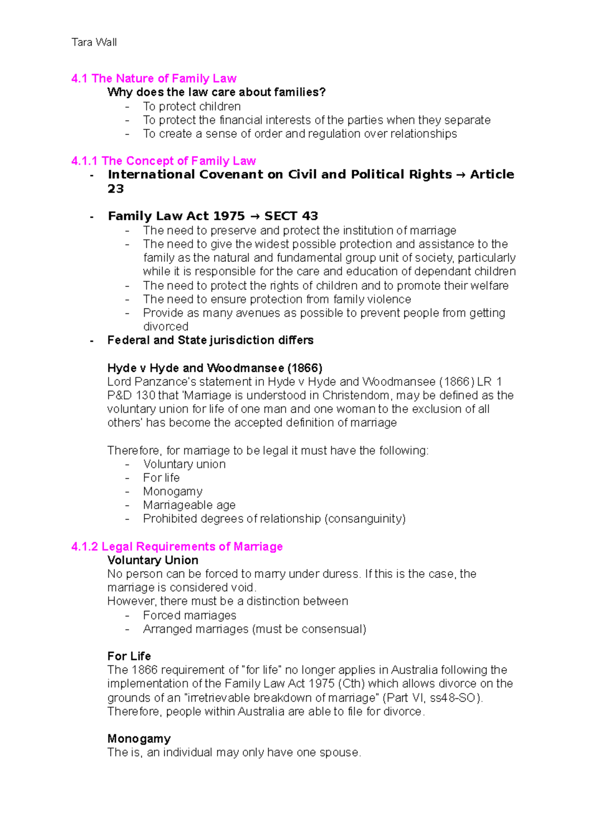 Family law complete notes - 4 The Nature of Family Law Why does the law ...