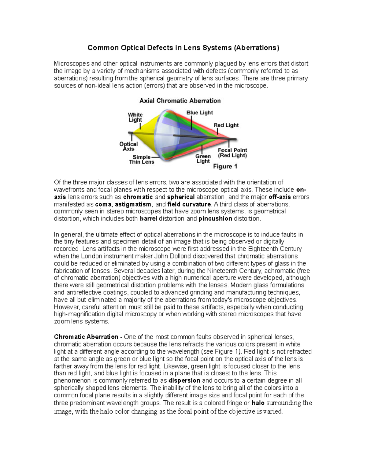 Common Optical Defects in Lens Systems - There are three primary ...