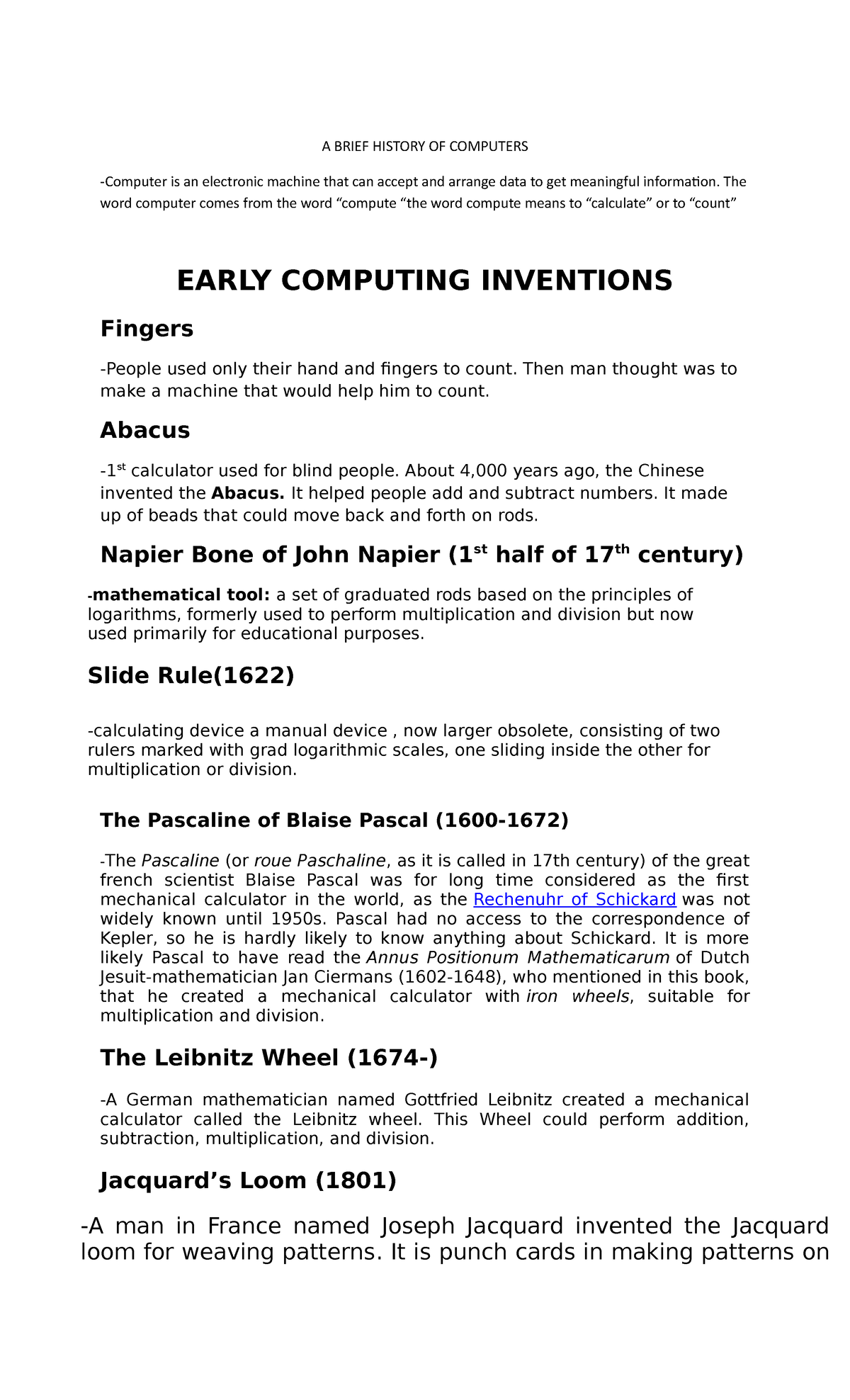 A Brief History OF Computers - A BRIEF HISTORY OF COMPUTERS -Computer ...