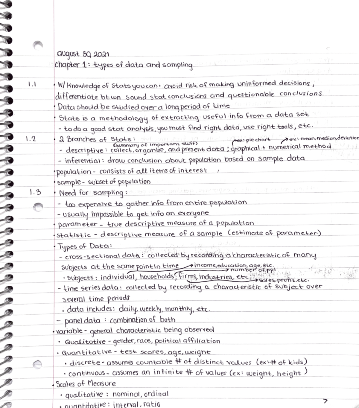Bstat 3321 Notes - august 30, 2021 chapter 1: types of data and ...