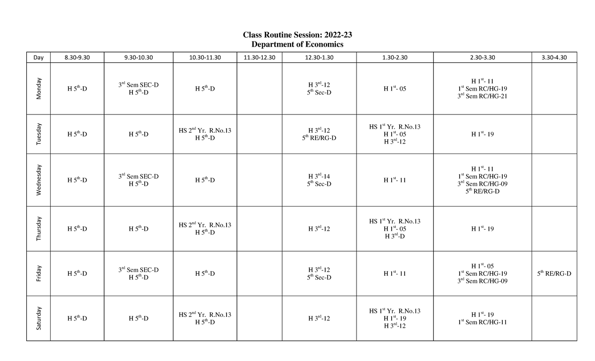 Class Routine Odd Sem 2022-23 - Class Routine Session: 2022- Department ...