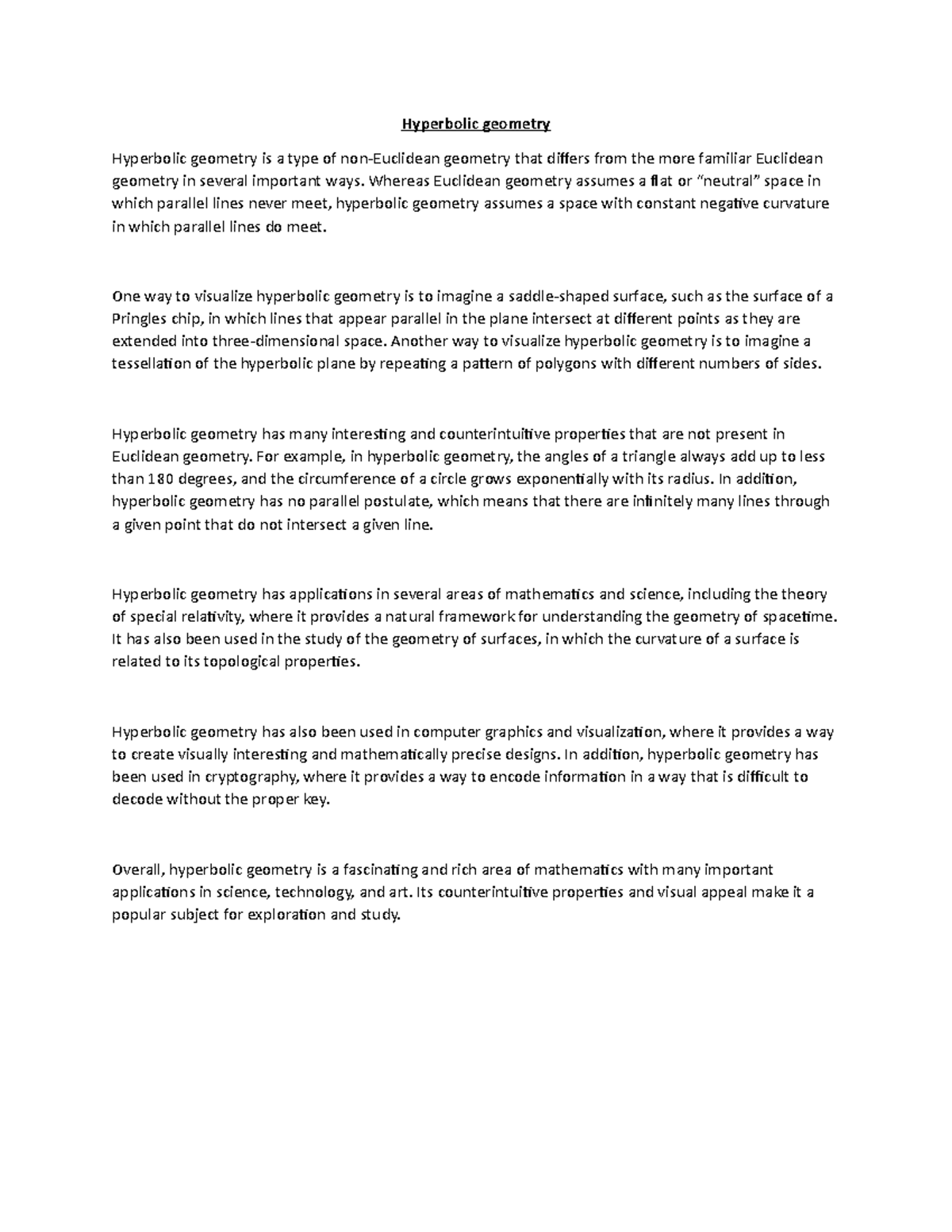 Hyperbolic Geometry Hyperbolic Geometry Hyperbolic Geometry Is A Type Of Non Euclidean