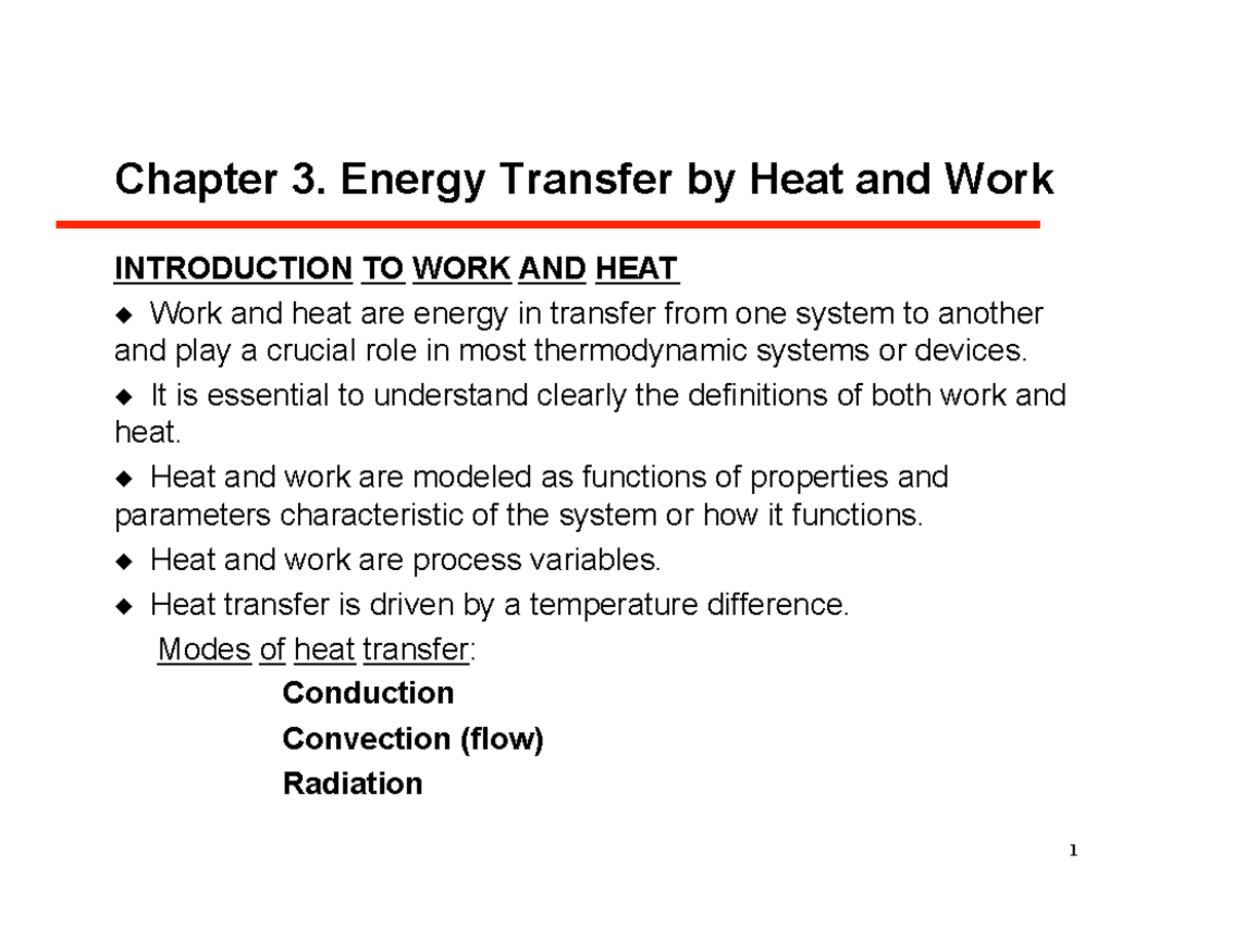 Chapter 3 Work and Heat - Lecture notes 3 - Chapter 3. Energy Transfer ...