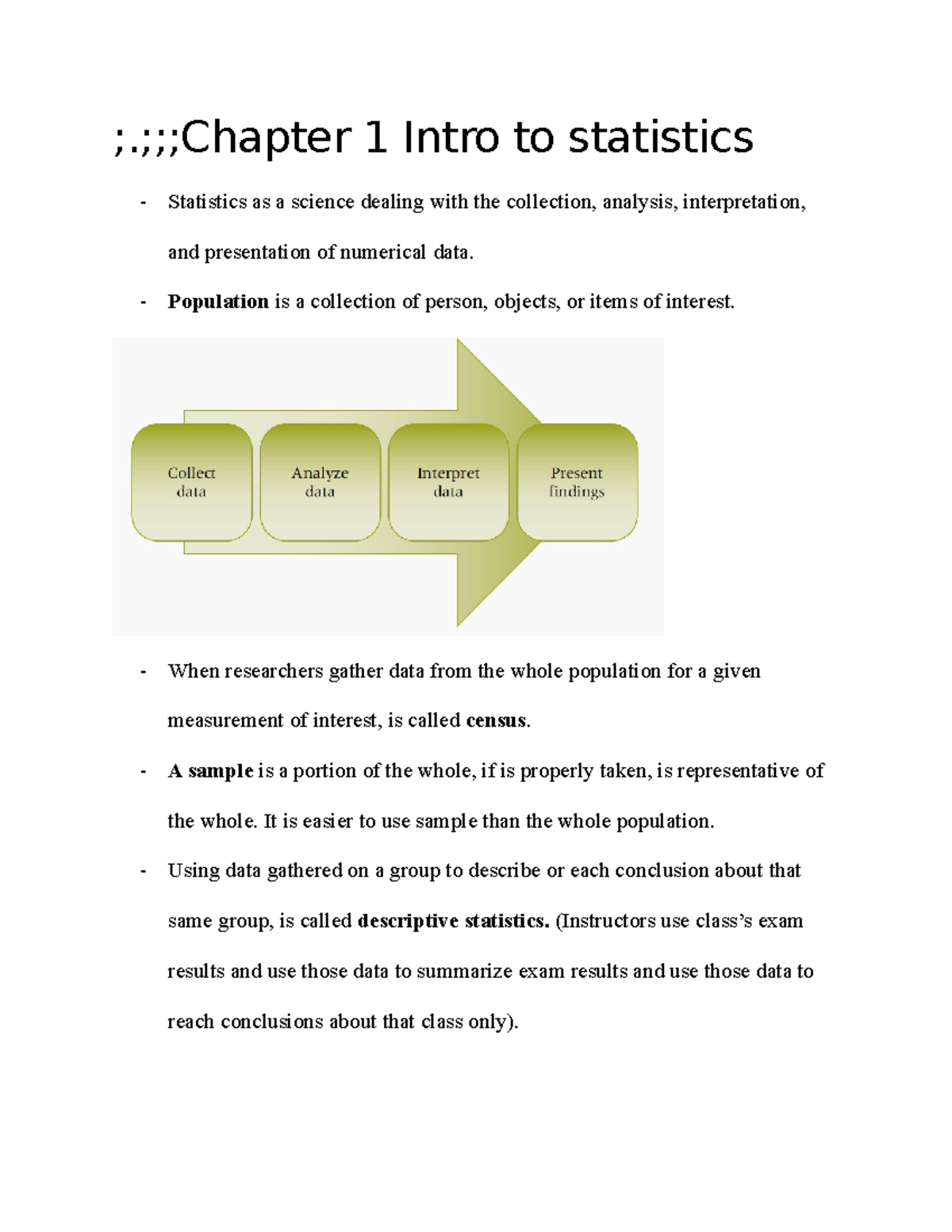 Textbook Notes - ;.;;;Chapter 1 Intro to statistics Statistics as a ...