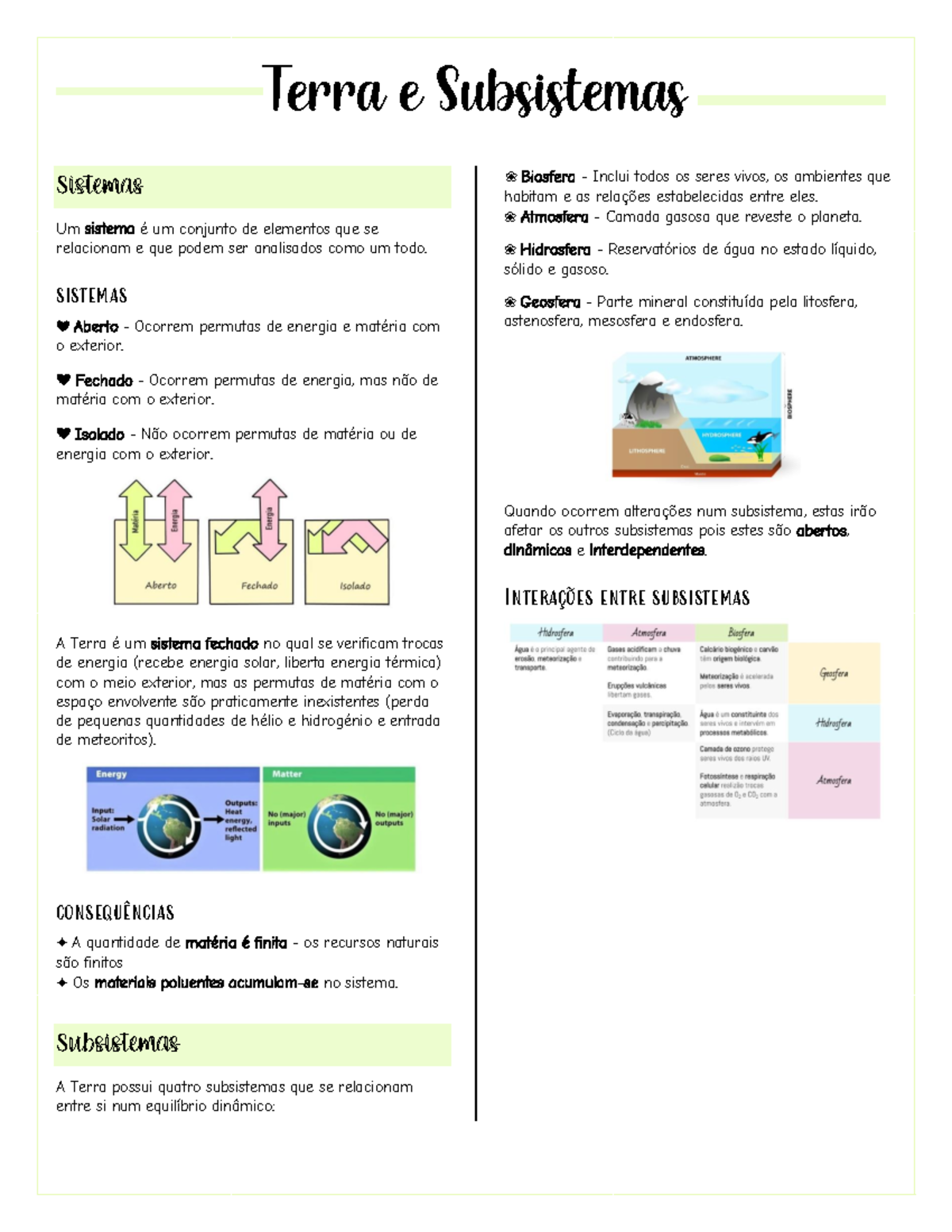 Resumo Geologia 10 - Terra e Subsistemas Um sistema È um conjunto de elementos que se relacionam ...