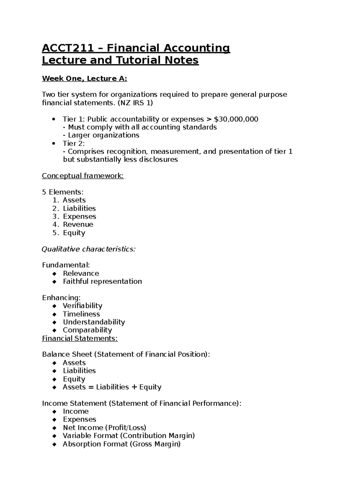 ACCT211 - Financial Accounting Notes (First term) - UCNZ - Studocu