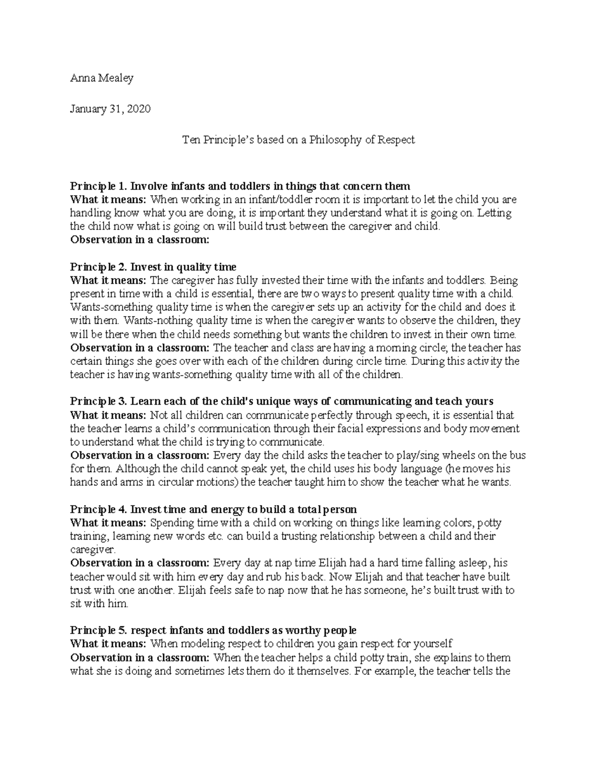 10 philosophys of respect - Anna Mealey January 31, 2020 Ten Principle ...