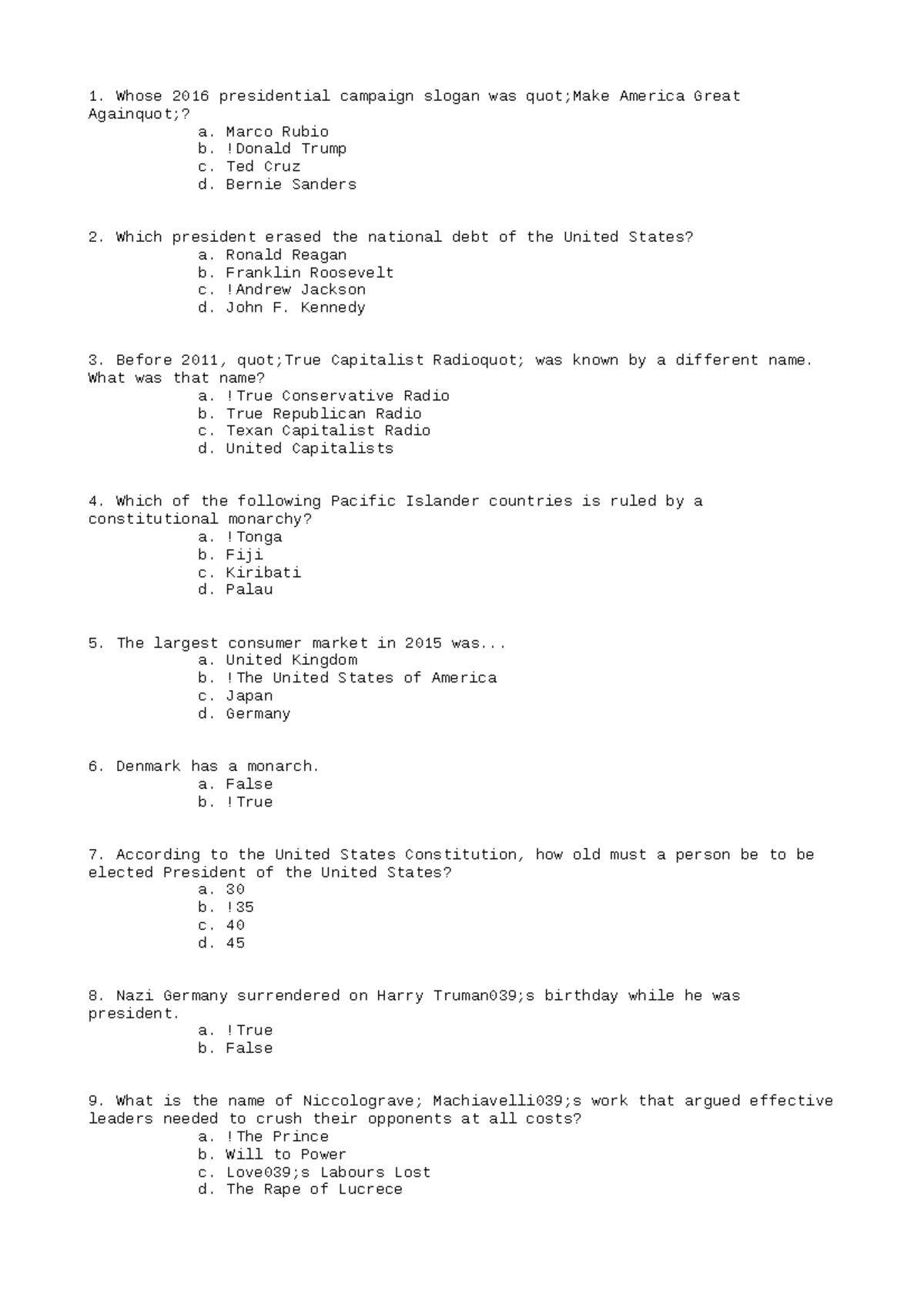 EDU316-Practice-9 - dfbh - Whose 2016 presidential campaign slogan was ...