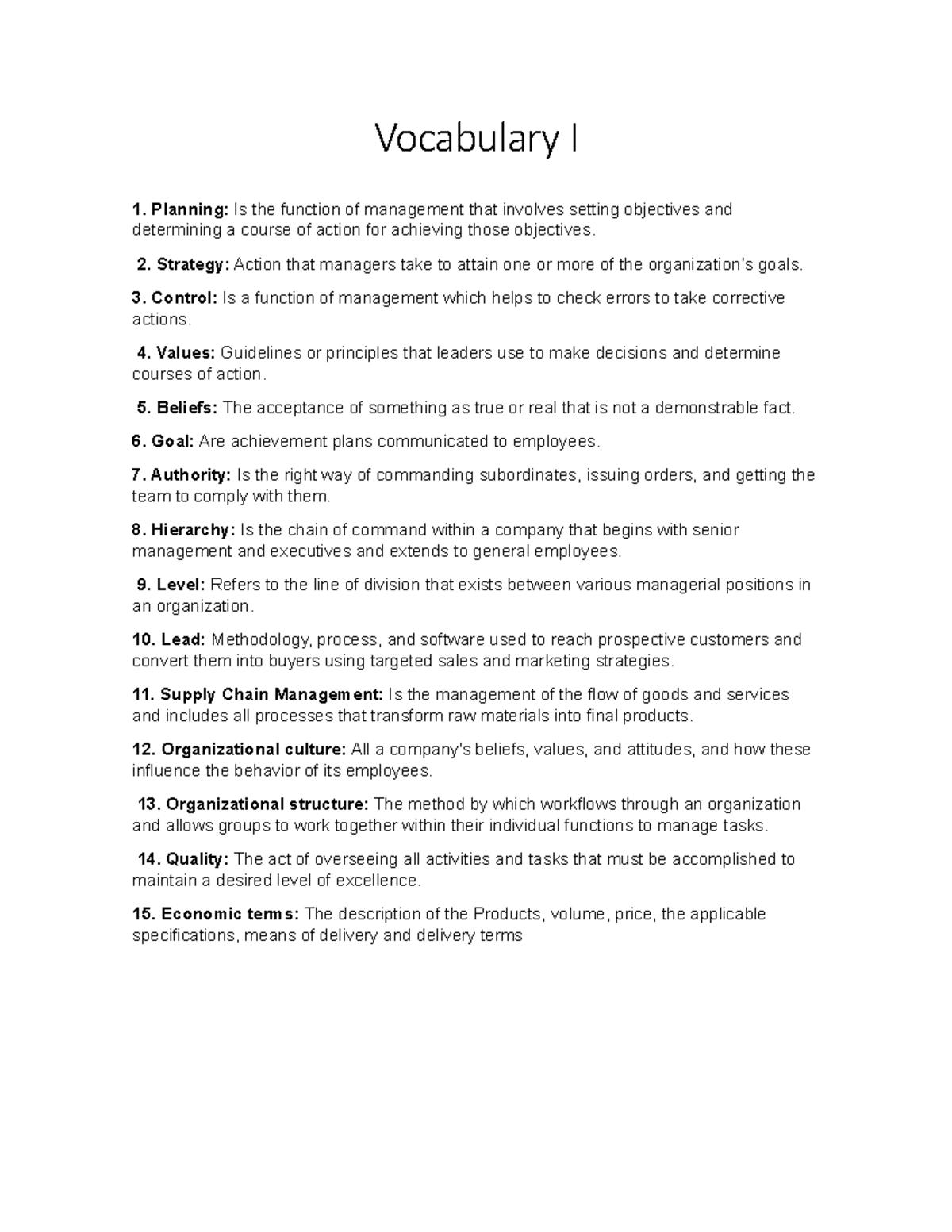 Activity A11- Vocabulary I - Vocabulary I 1. Planning: Is the function ...