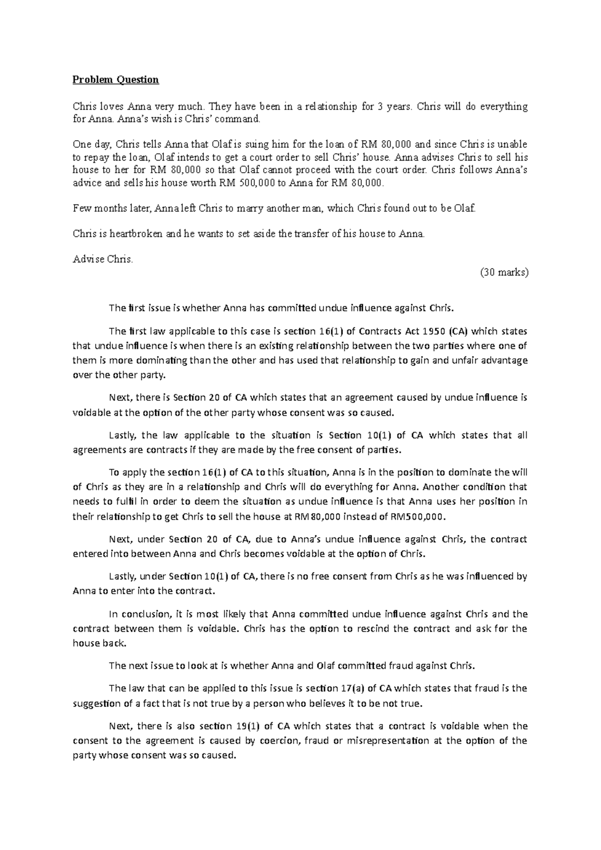 Tutorial 7 - GPOL Problem Question - Problem Question Chris loves Anna ...