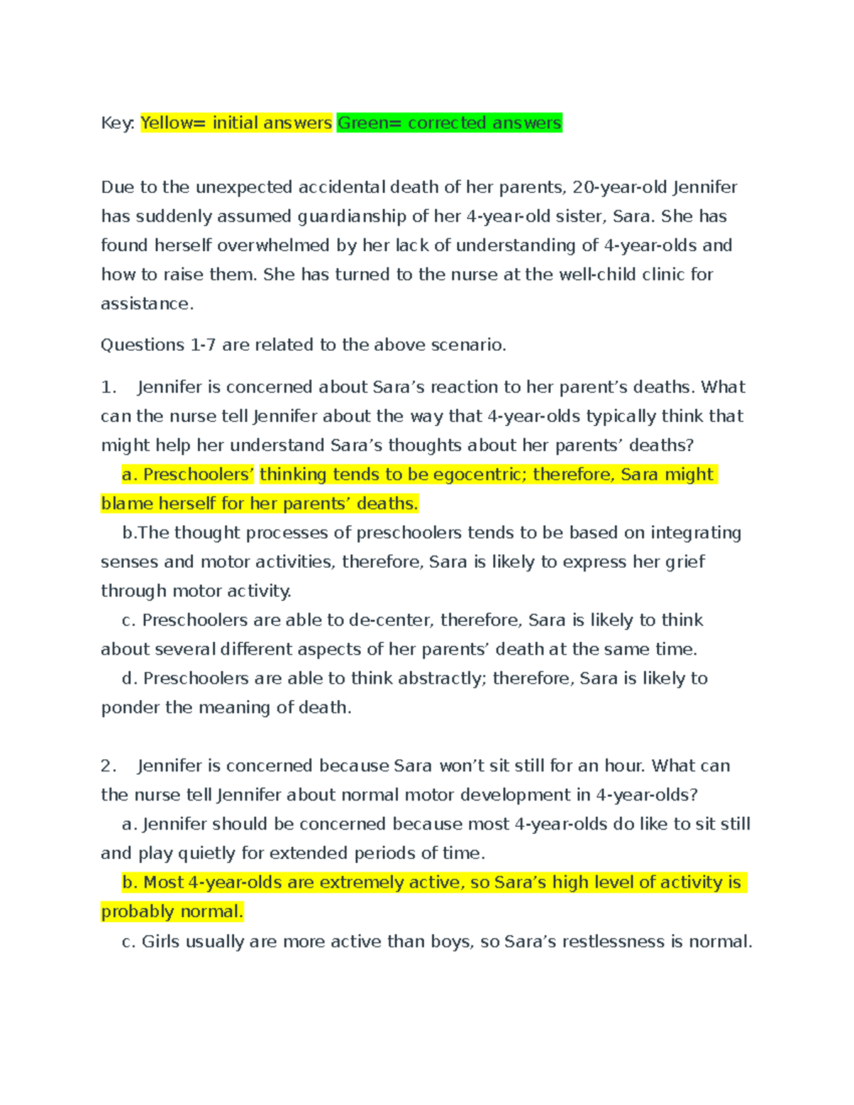 Test 2 Practice Questions - Key: Yellow= initial answers Green ...