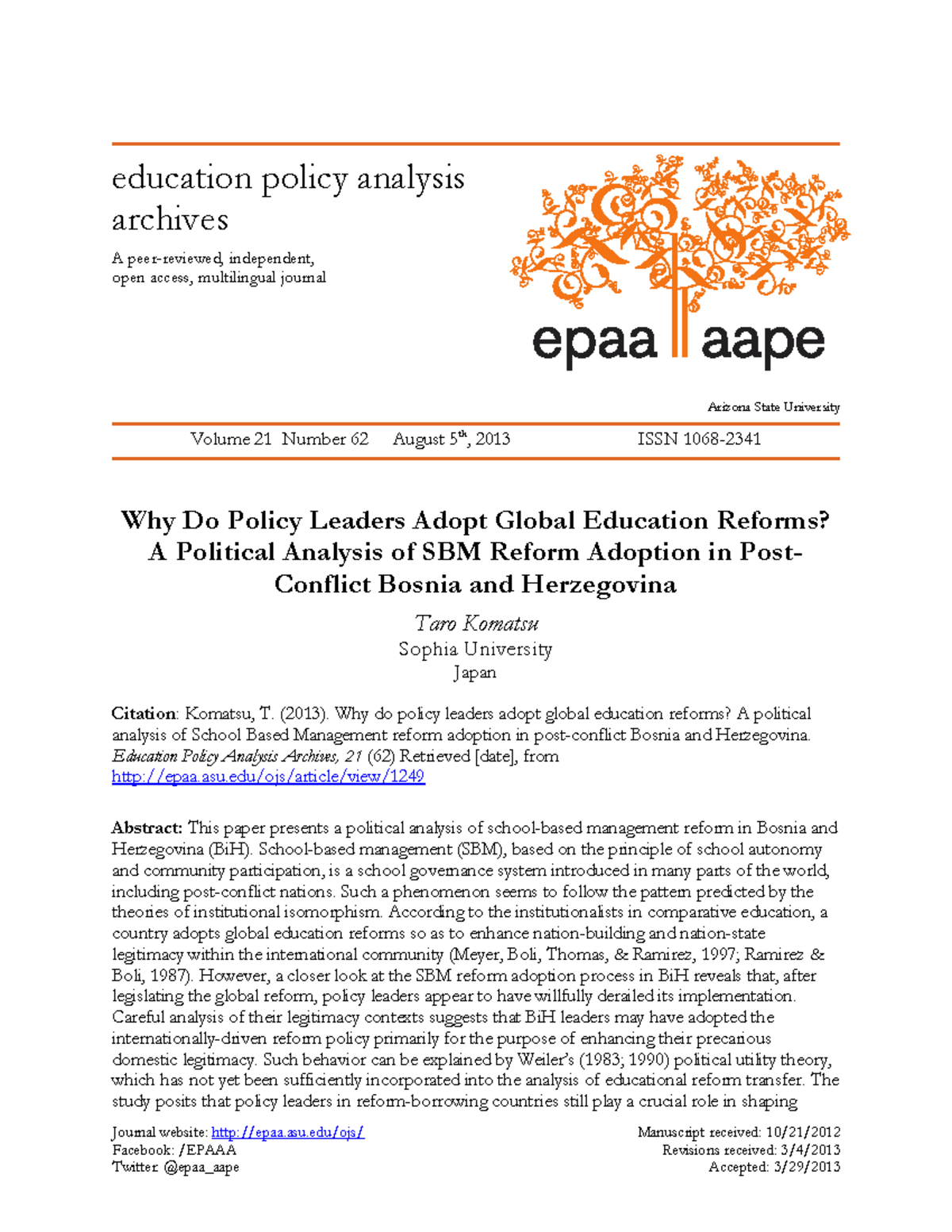 Why Do Policy Leaders Adopt Global Education Reforms? A Political ...