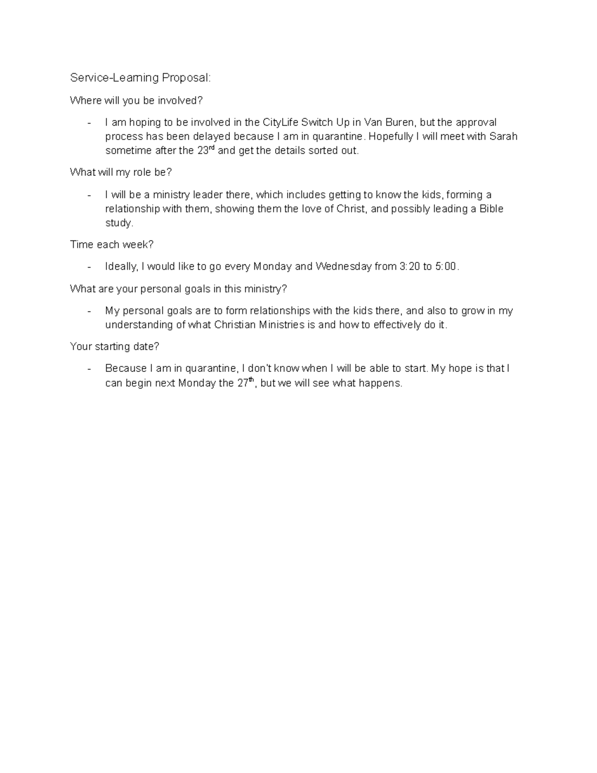 Service Learning Proposal - Service-Learning Proposal: Where will you ...