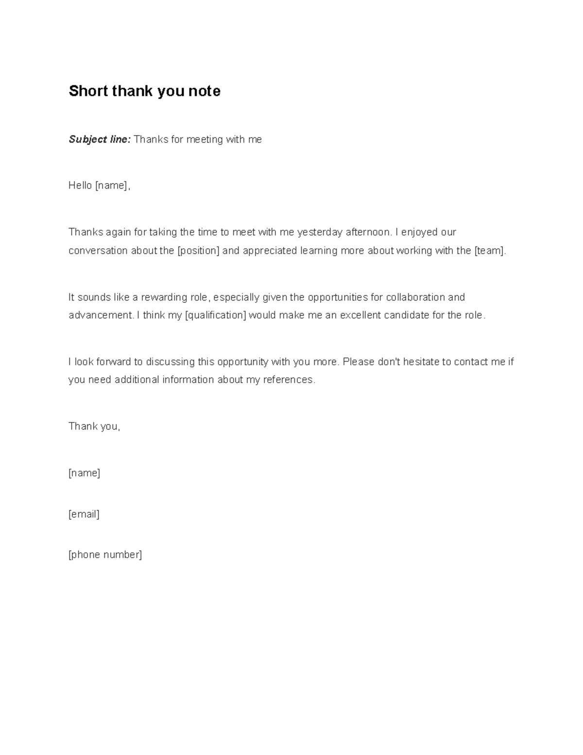 4 Thank You Email Templates - Short thank you note Subject line: Thanks ...
