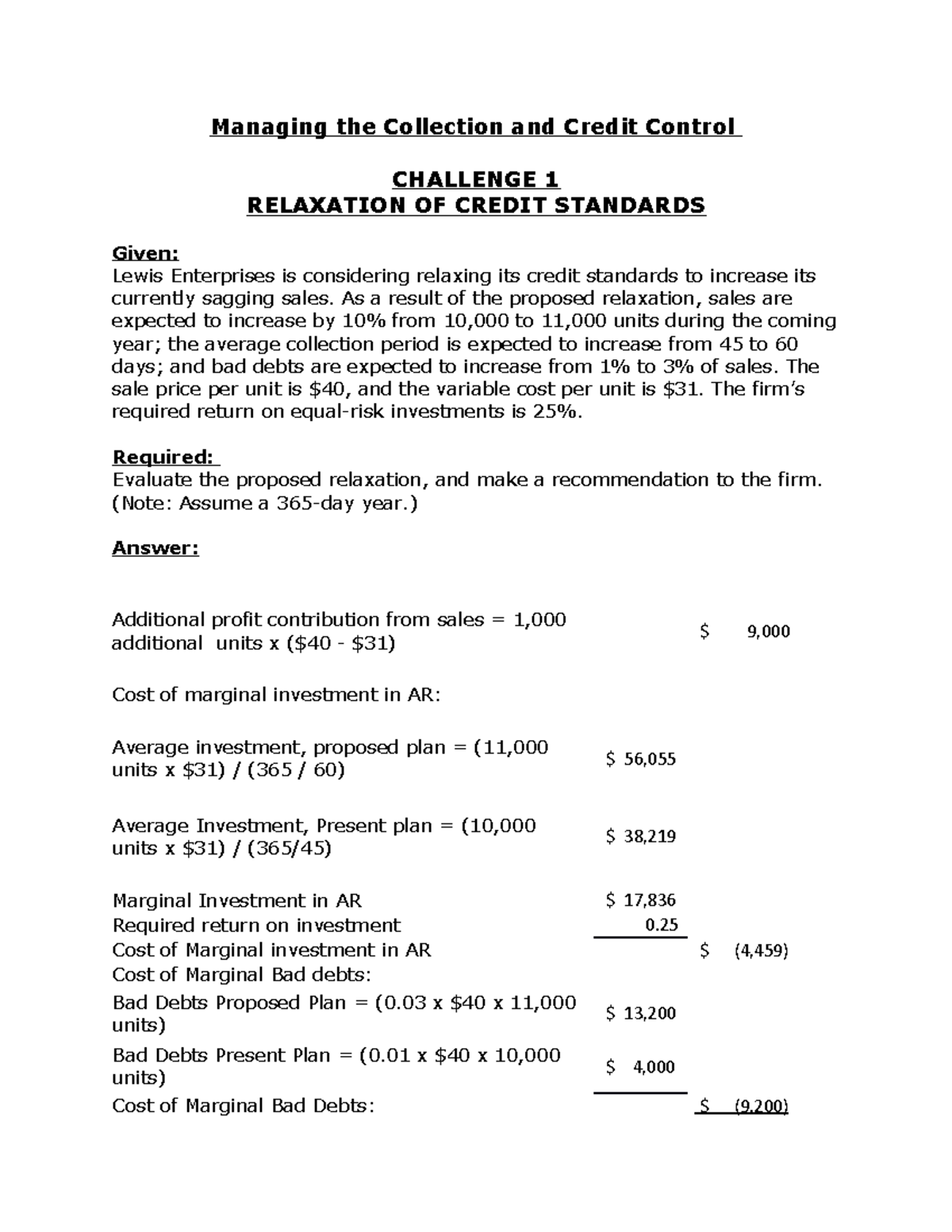 MCCC - Relaxation of Credit Standards - Challenge 1 - Managing the ...