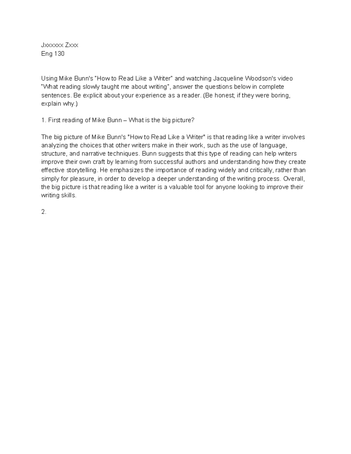 Eng130 Assignment 1 “How to Read Like a Writer” - Jxxxxxx Zxxx Eng 130 ...