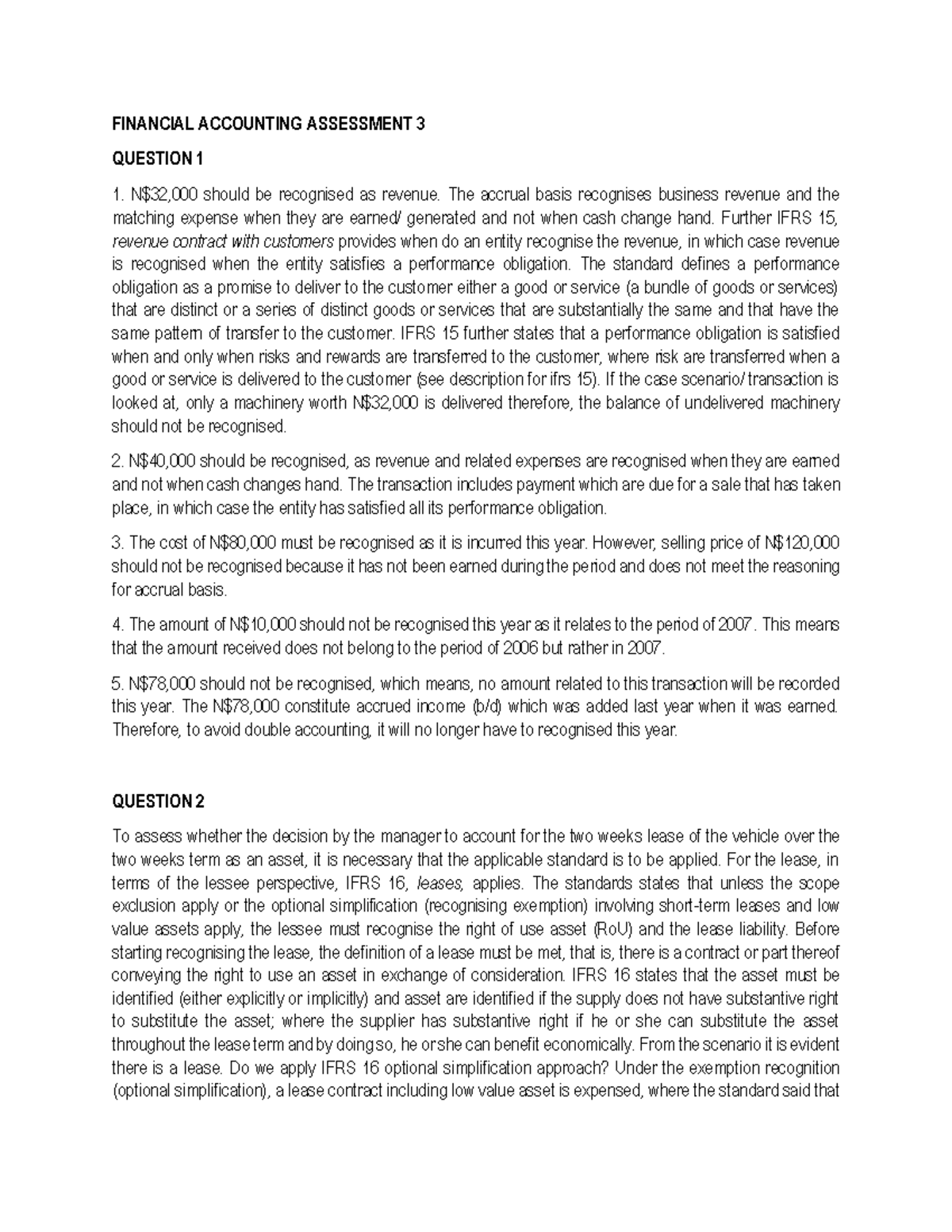 Assement 3 - Aug - FINANCIAL ACCOUNTING ASSESSMENT 3 QUESTION 1 N ...