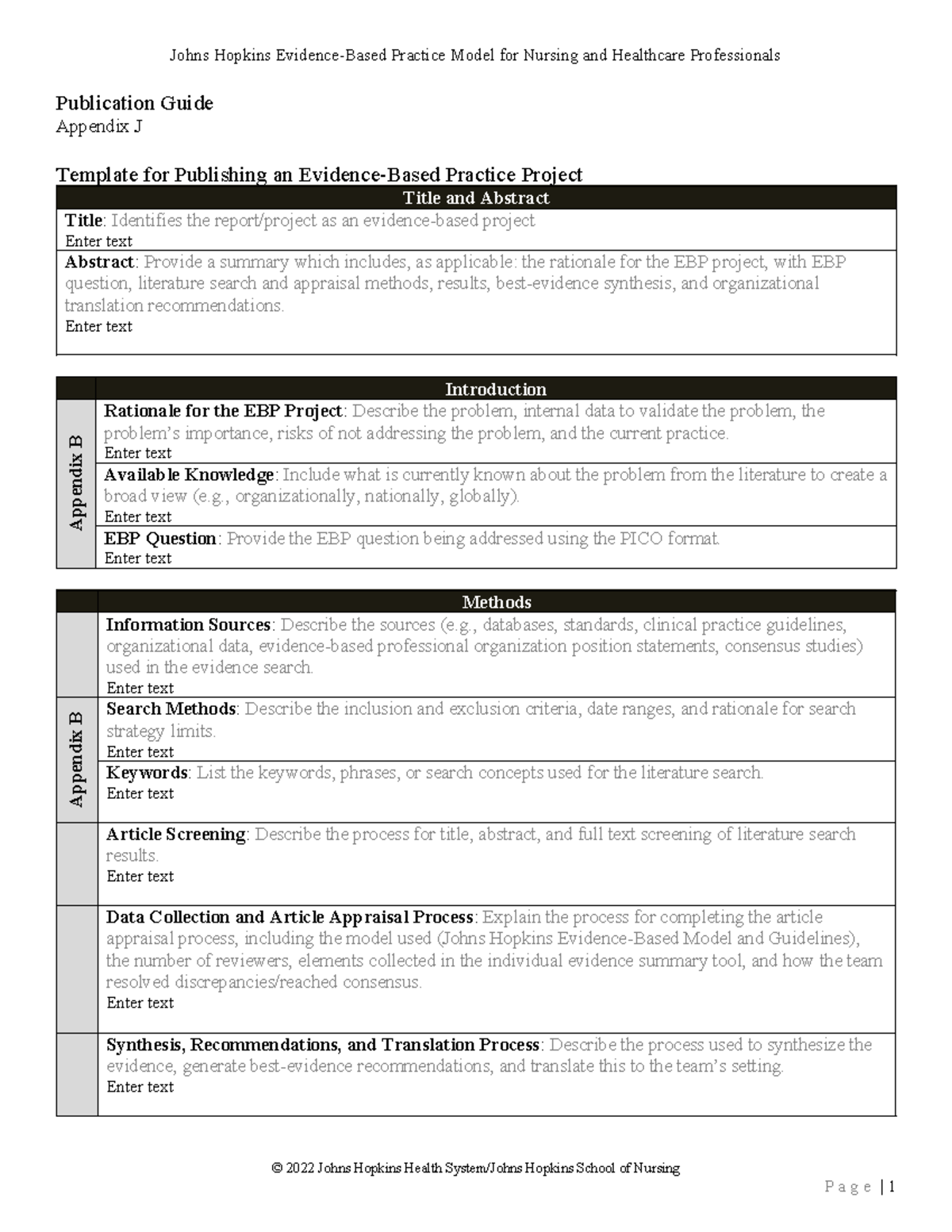 Appendix J 2022 Final DV - Johns Hopkins Evidence-Based Practice Model ...