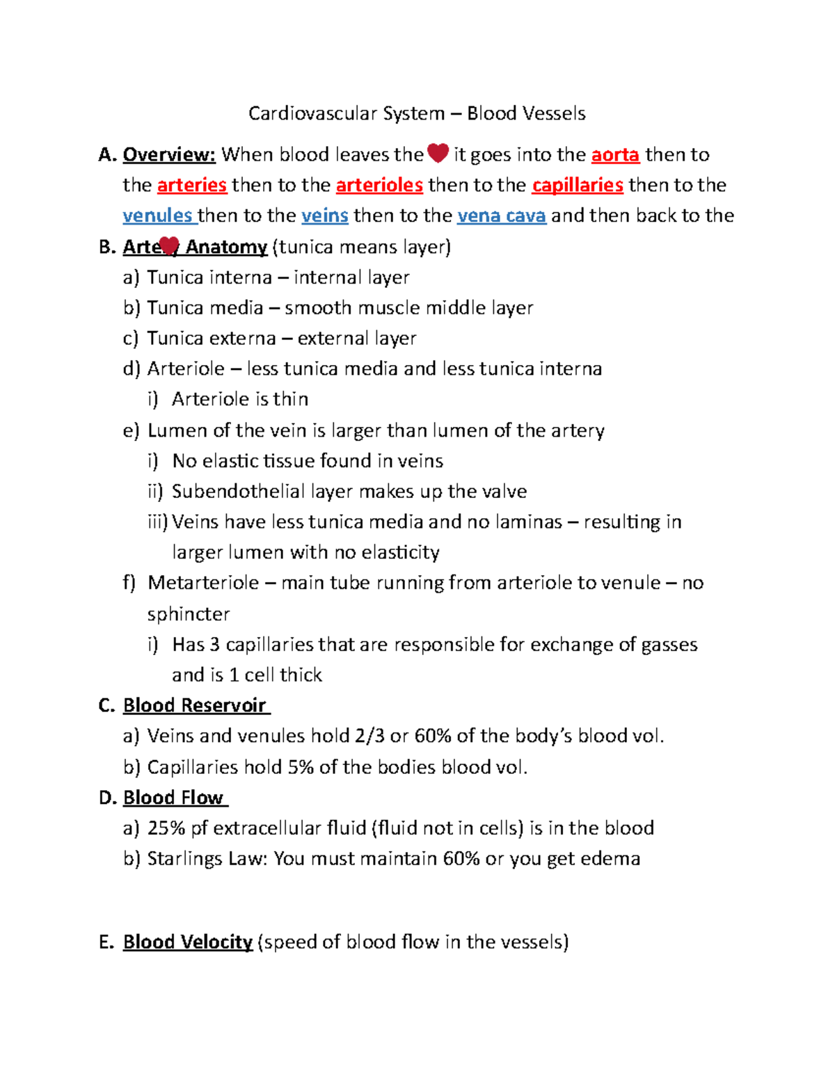 A&P exam 3 study notes - Cardiovascular System – Blood Vessels A ...