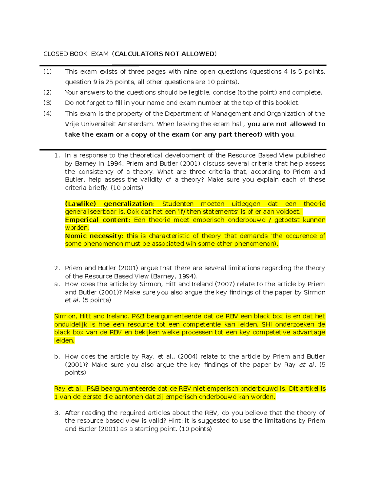 Exam 2014, Questions and Answers rn - CLOSED BOOK EXAM (CALCULATORS NOT ALLOWED) (1) This exam ...