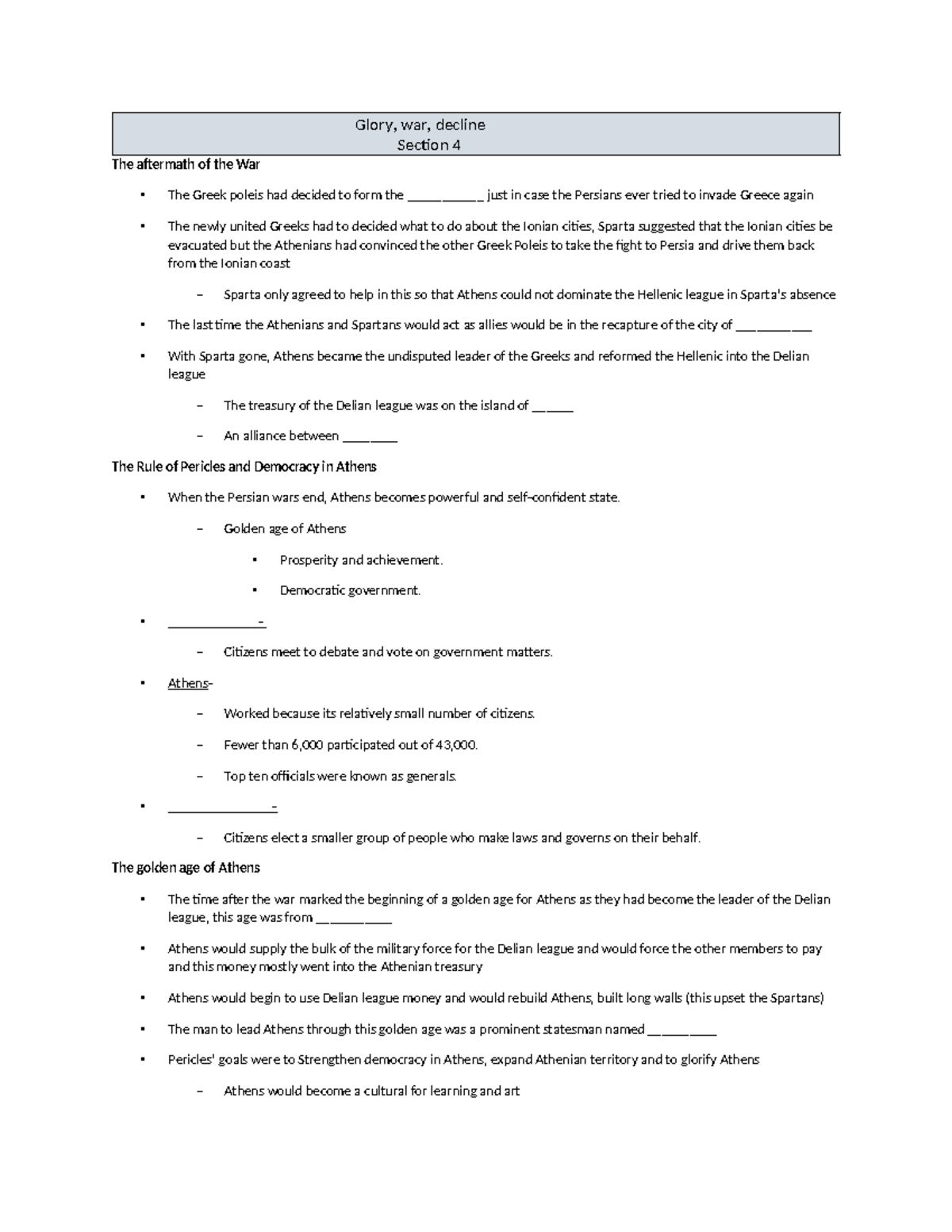 ,+war,+decline+-+section+4 - Glory, war, decline Section 4 The ...