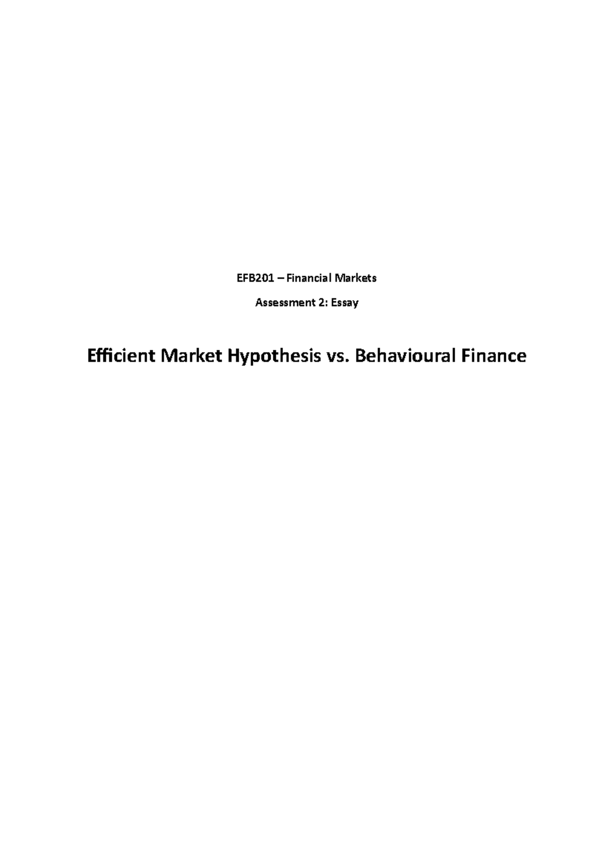 Efficient Market Hypothesis Vs Behavioural Finance Efb201