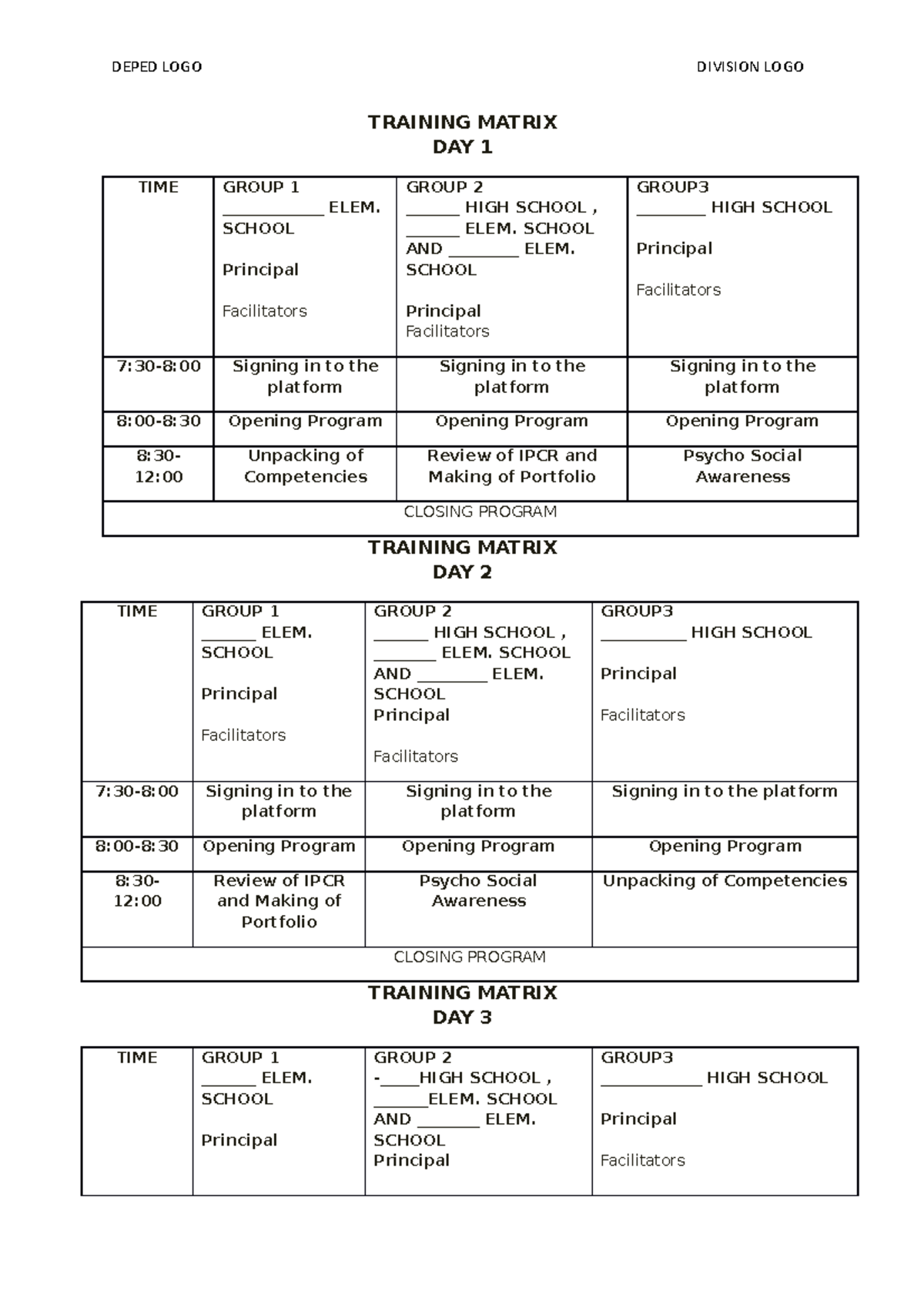 Inset%20 Training%20 Matrix%20 Downloadable%20 Sample - DEPED LOGO ...