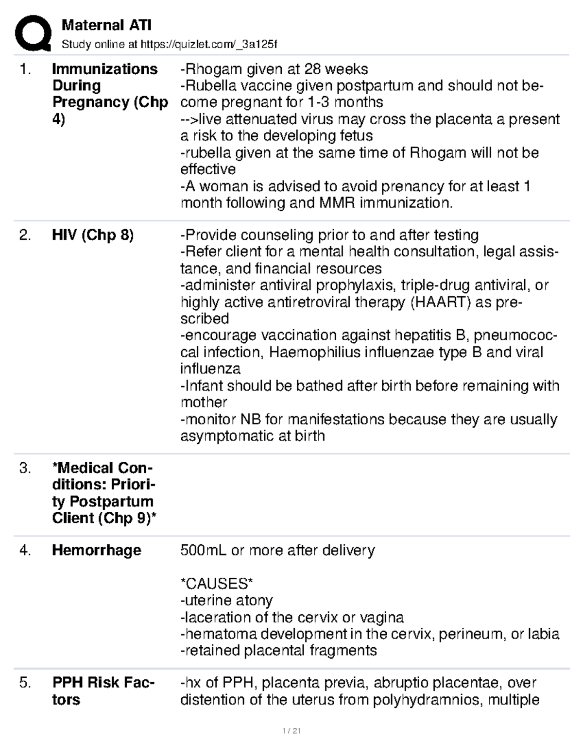 Maternity notes - Study online at quizlet/_3a125f Immunizations During ...