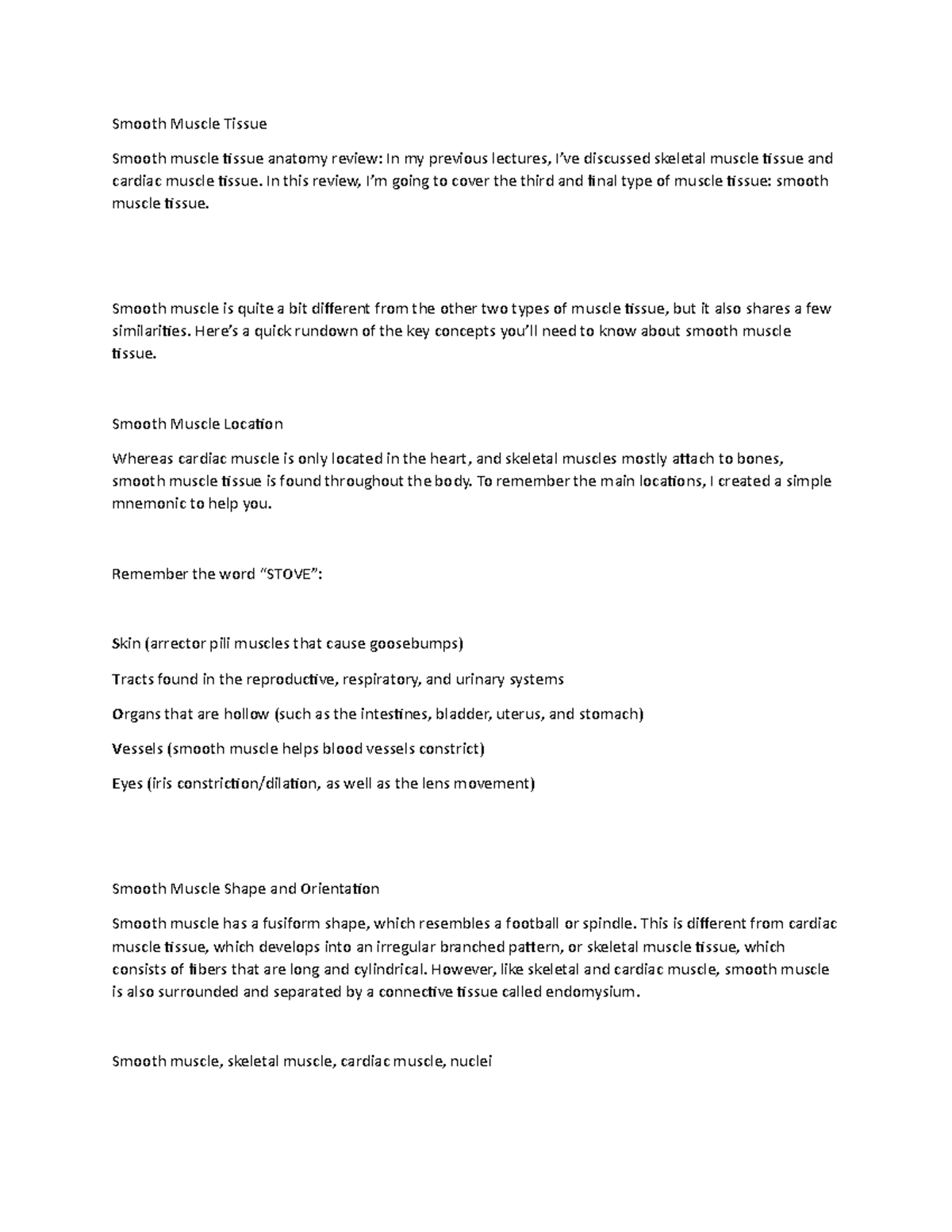 Smooth muscles transcript - Smooth Muscle Tissue Smooth muscle tissue ...