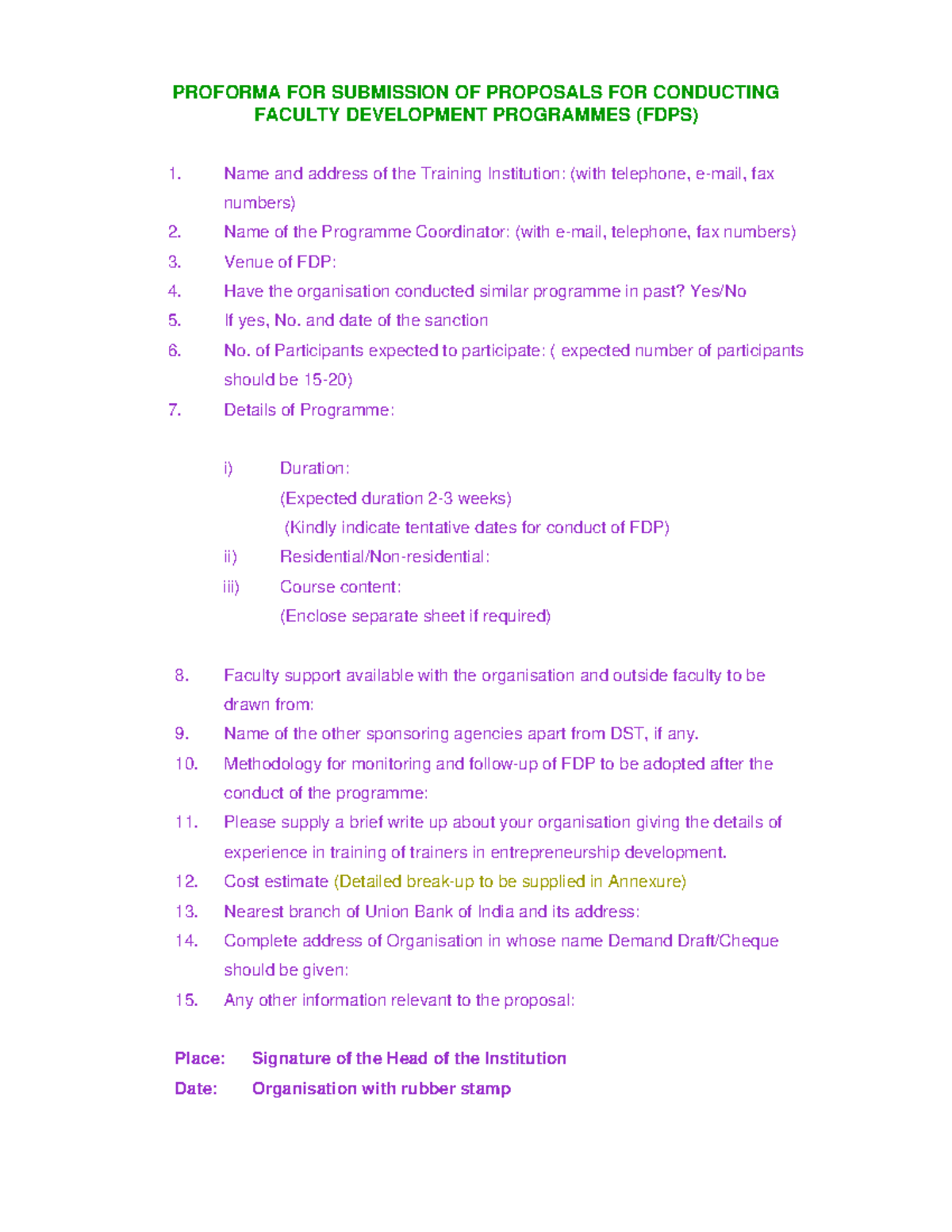 Dstfdpperforma - notes - PROFORMA FOR SUBMISSION OF PROPOSALS FOR ...